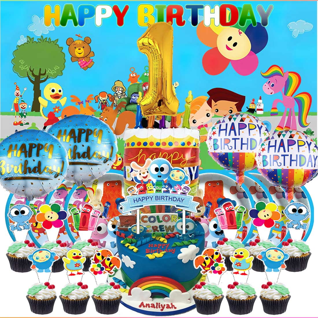 Babyfirst Color Crew 1st Tableware Balloons Cake Toppers Backdrop ...