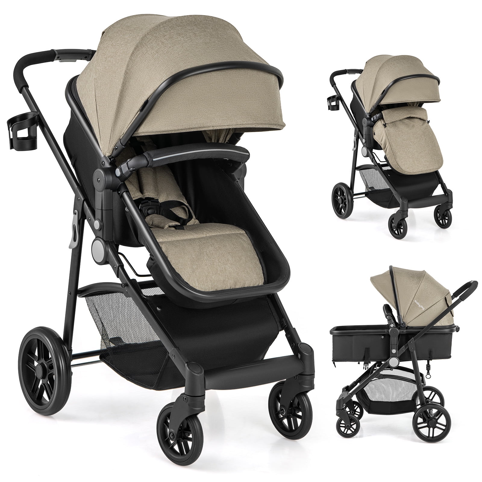 "Costway 2 in 1 Foldable Baby Stroller, Lightweight Coffee Pushchair ...