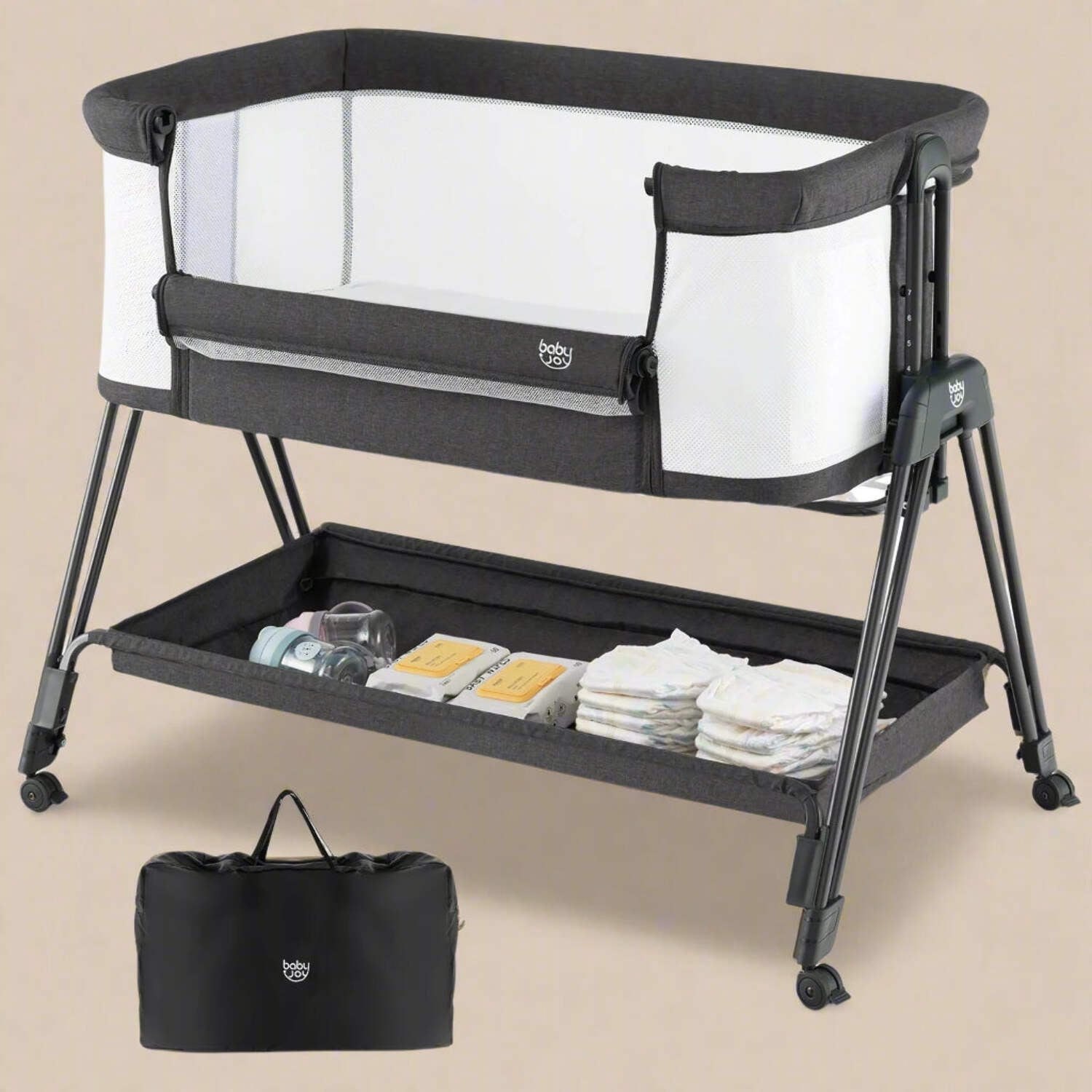 Babyjoy Baby Bedside Sleeper Bassinet with Wheels Storage Tray ...