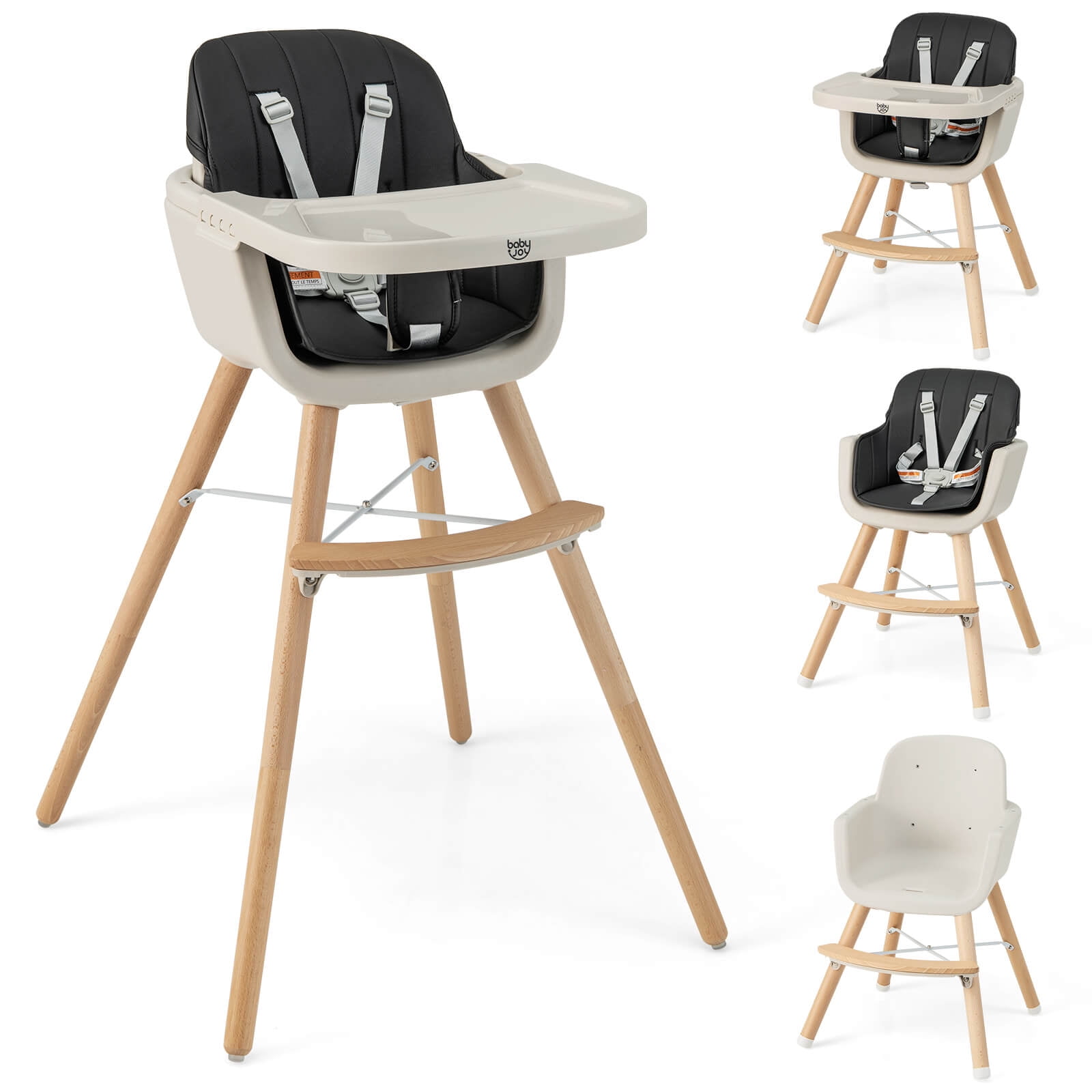 Babyjoy Baby High Chair 6-in-1 Convertible Wooden Highchair for Babies ...