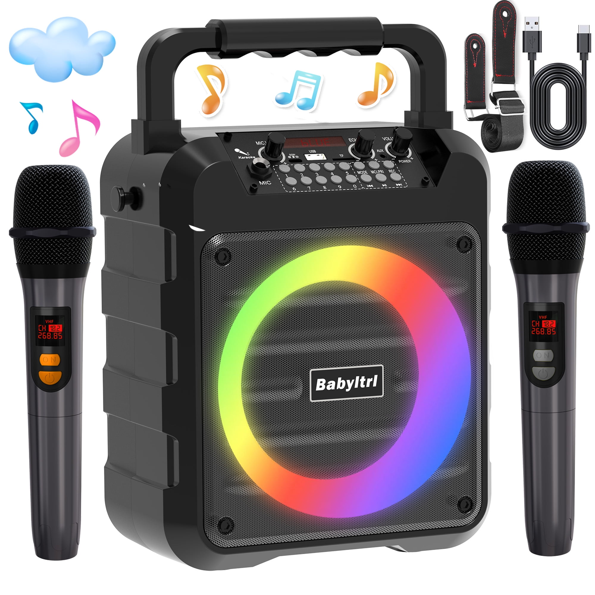Babyltrl Karaoke Machine for Adults and Kids with 2 Wireless Microphone ...