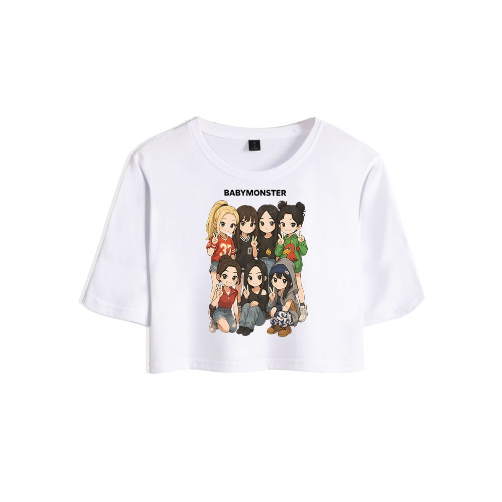 Babymonster Merch Cartoon Monsters Crop Top Graphic T-shirt Women Girl ...