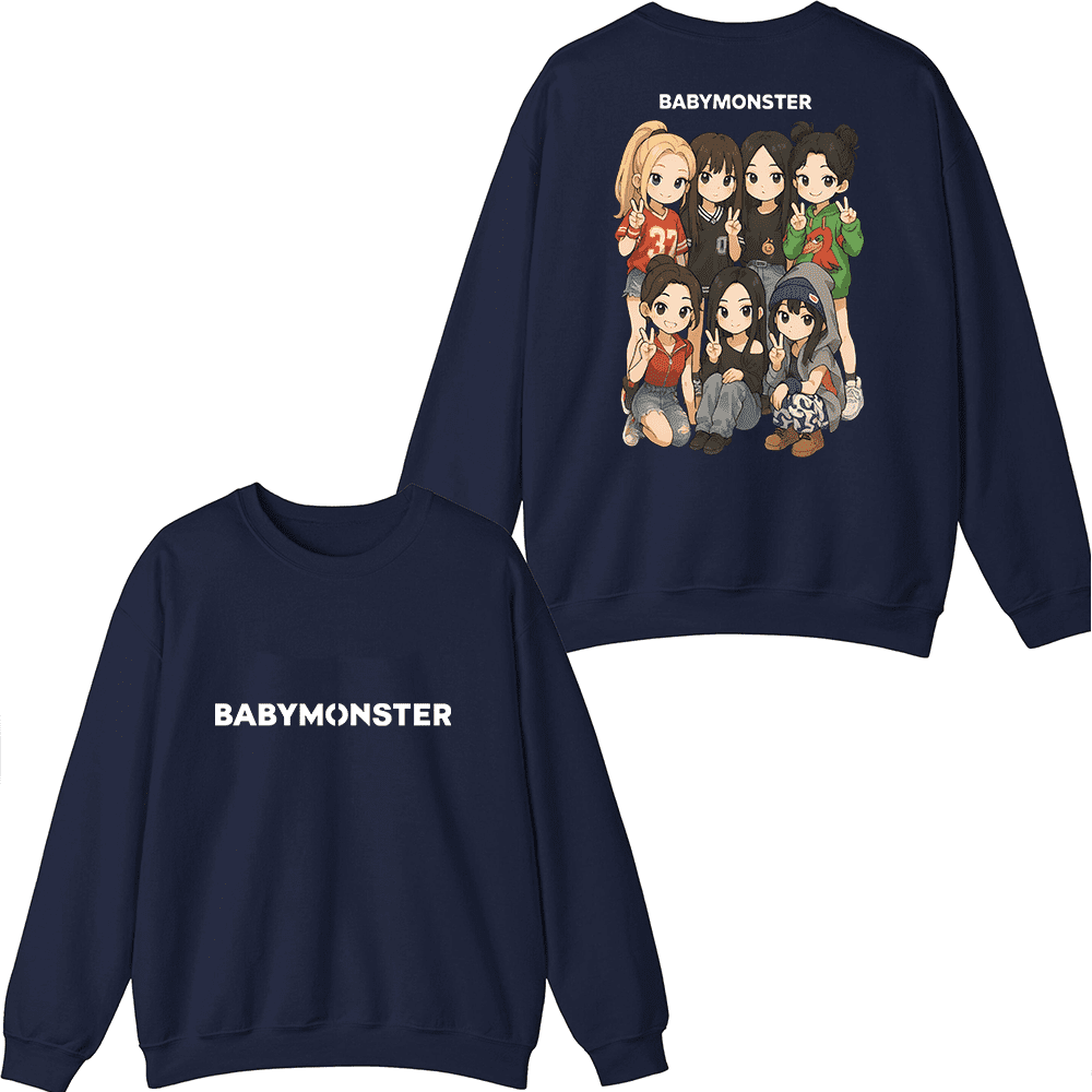 Babymonster Merch Cartoon Monsters illustration Crewneck Sweatshirt ...