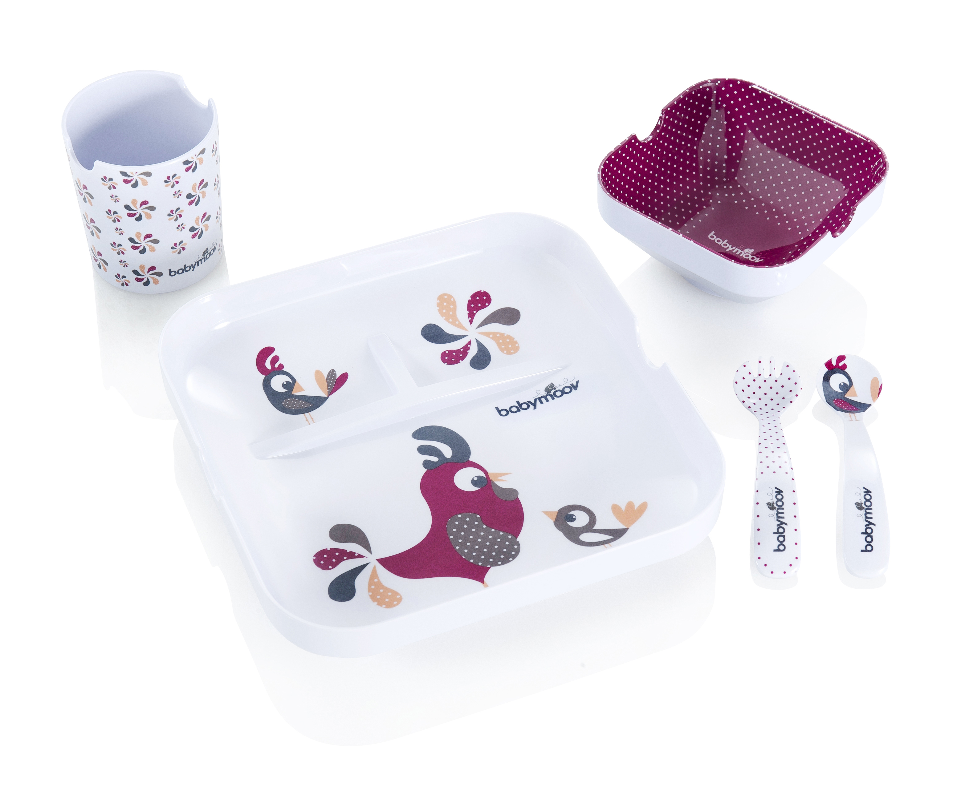 Babymoov Lunch Set - Rooster Family 5pc Kids Melamine Dinnerware Gift ...