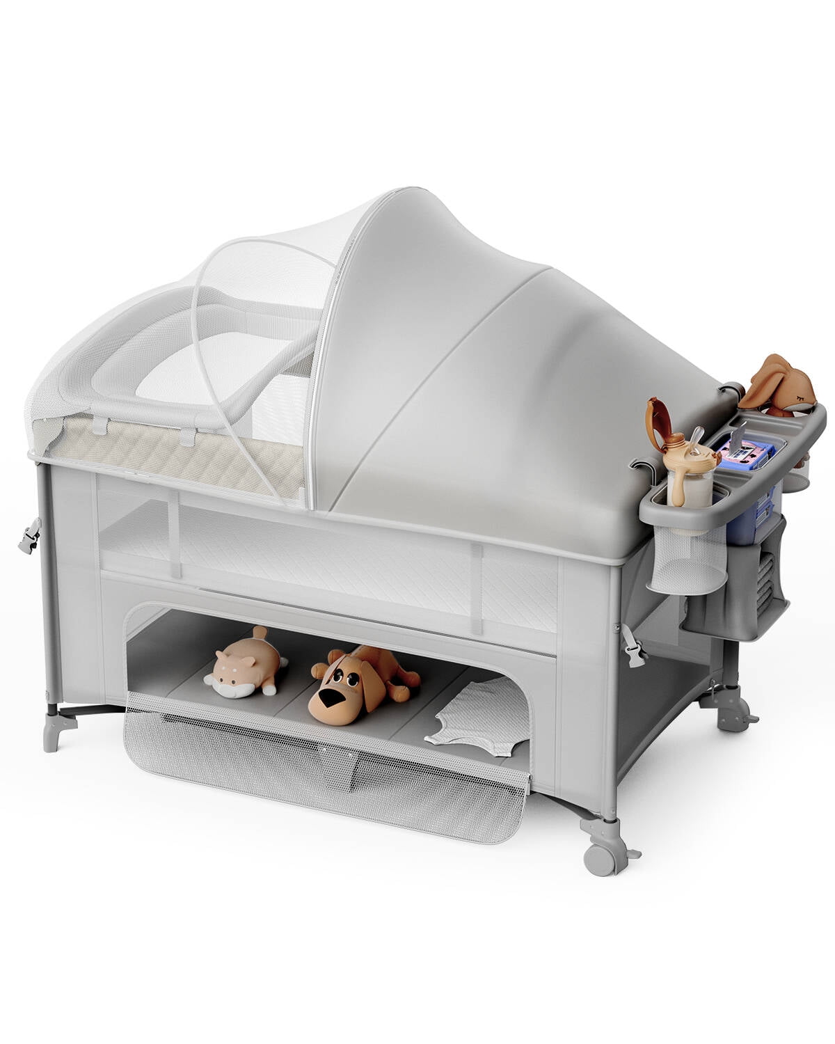 Babyomi 4 in1 Baby Bassinet with Diaper Changer, Long Next to Bed Crib ...