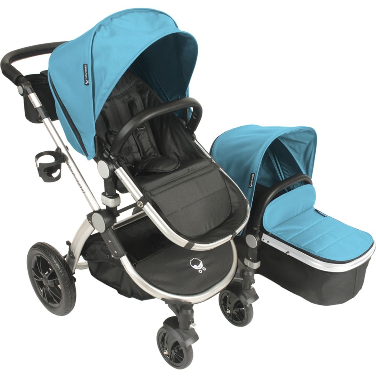 Babyroues Letour Avant Bassinet and Stroller in Cyan on a Silver Frame ...