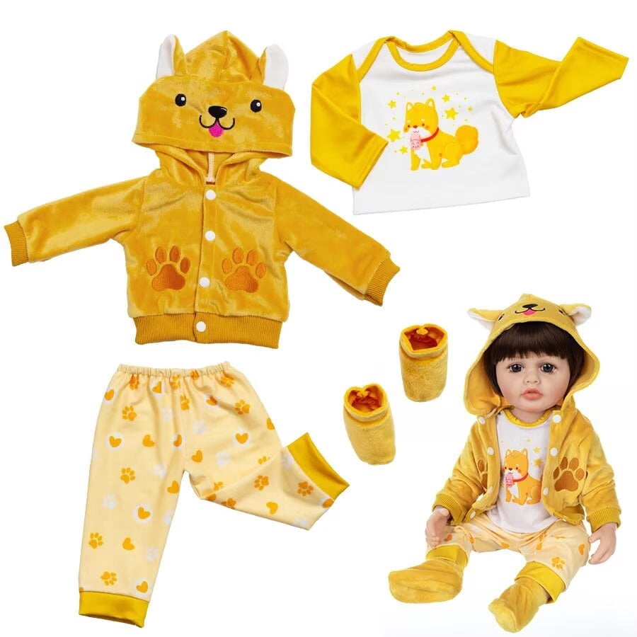 AmaMary 22 inch Reborn Doll Clothes Set, Cute Yellow Dog 4 Piece Baby ...