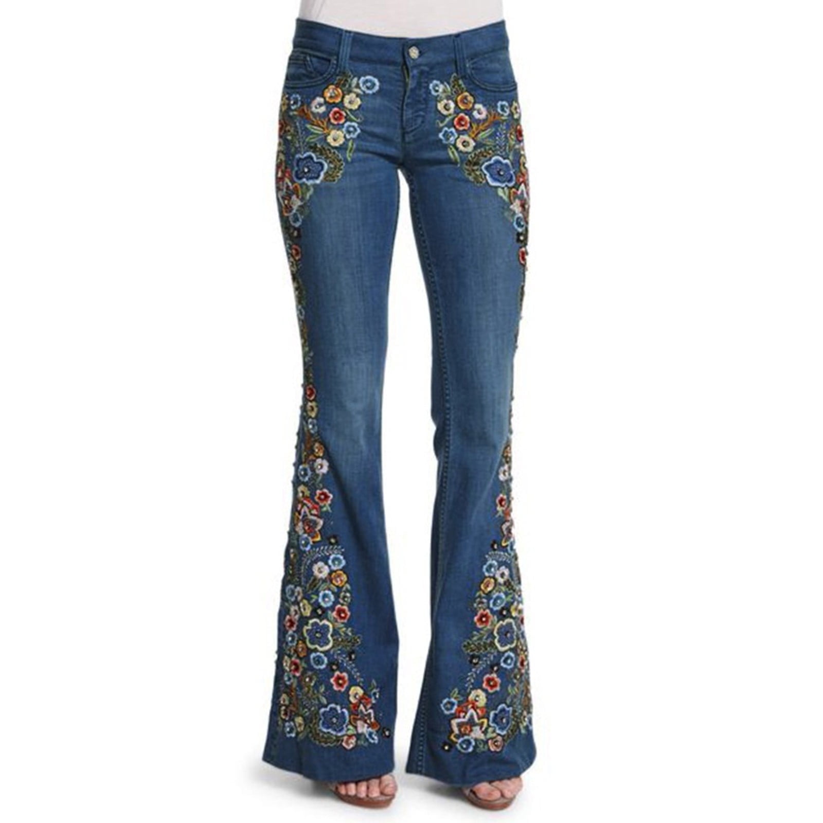 Babysbule Fall Womens Fahion Jeans Women Embroidery Destoryed Flare ...