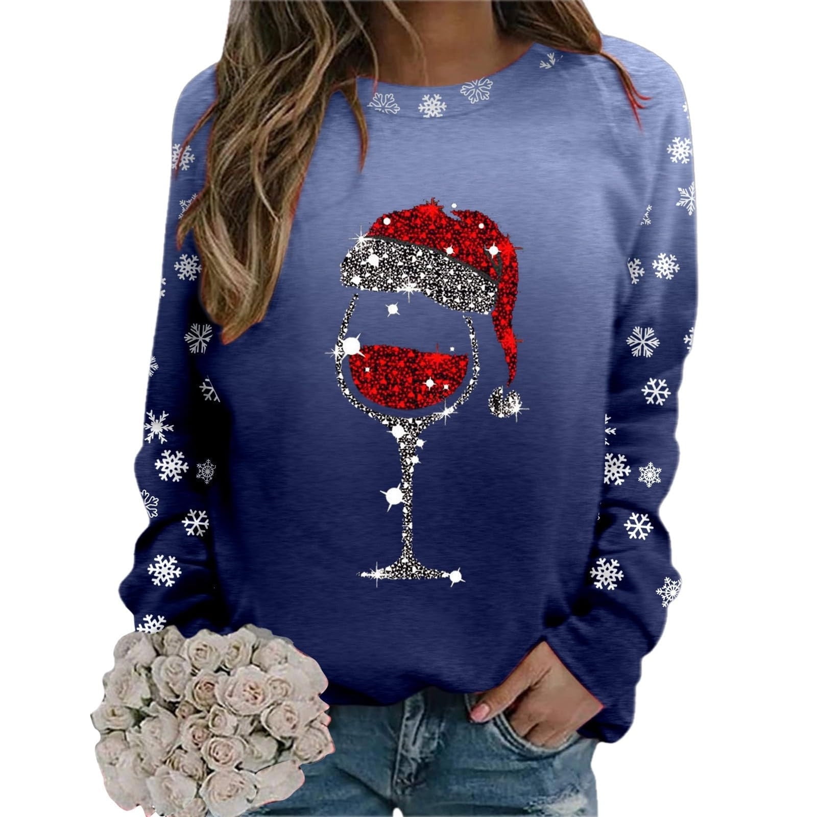 Babysbule Womens Christmas Tops Ladies Christmas Print Loose Long ...