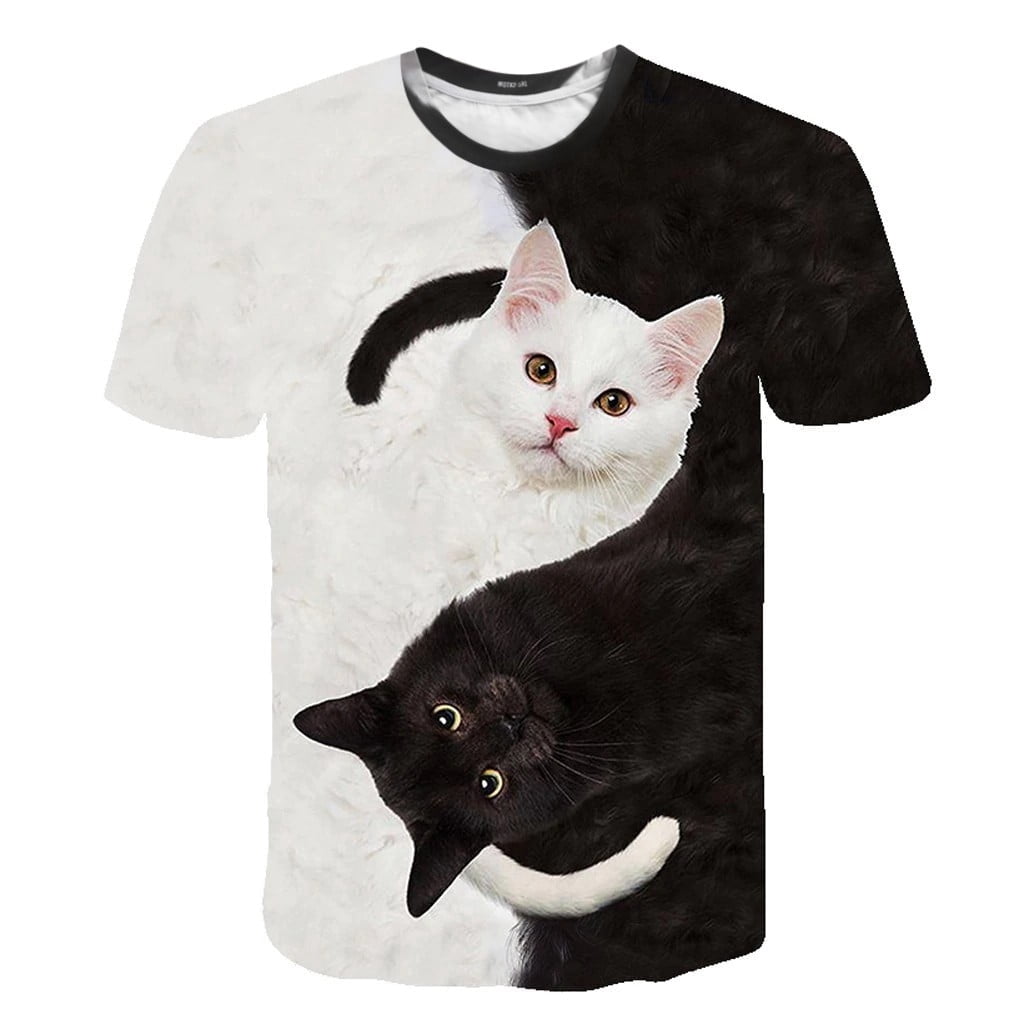 Babysbule Womens Shirts Womens Fashion 3D Cat Print Casual T-Shirt ...