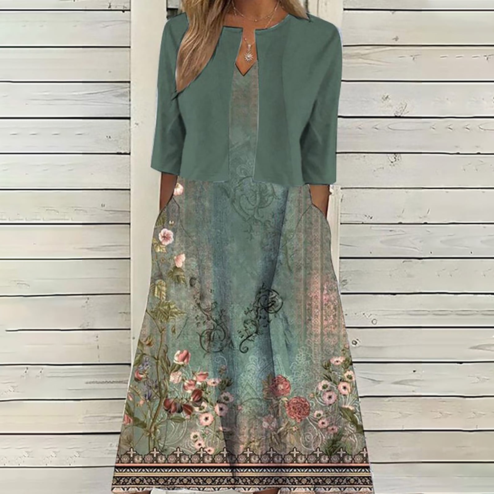 Babysbule Womens Summer Dresses Two-Piece Women's Summer Printed V-Neck ...