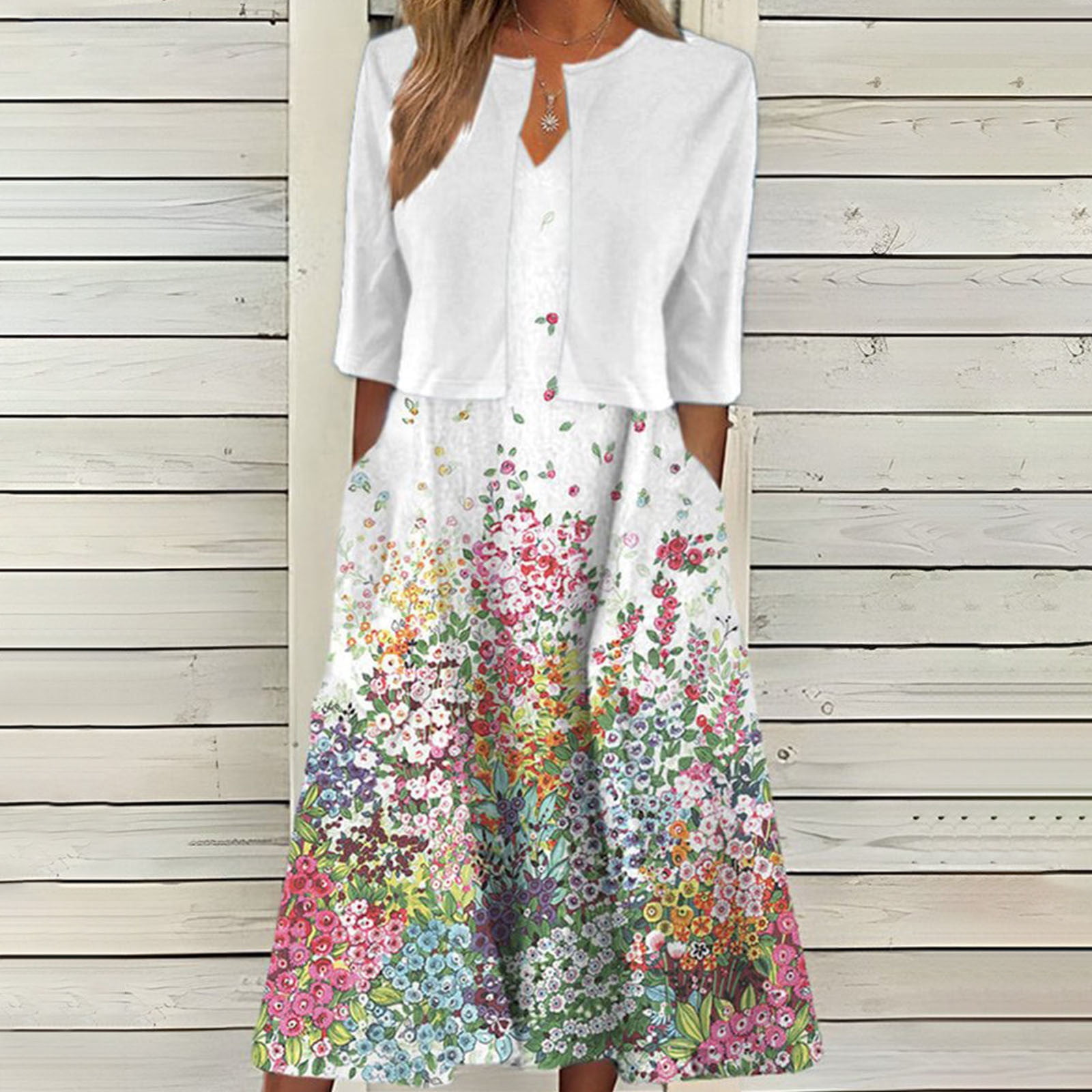 Babysbule Womens Summer Dresses Two-Piece Women's Summer Printed V-Neck ...