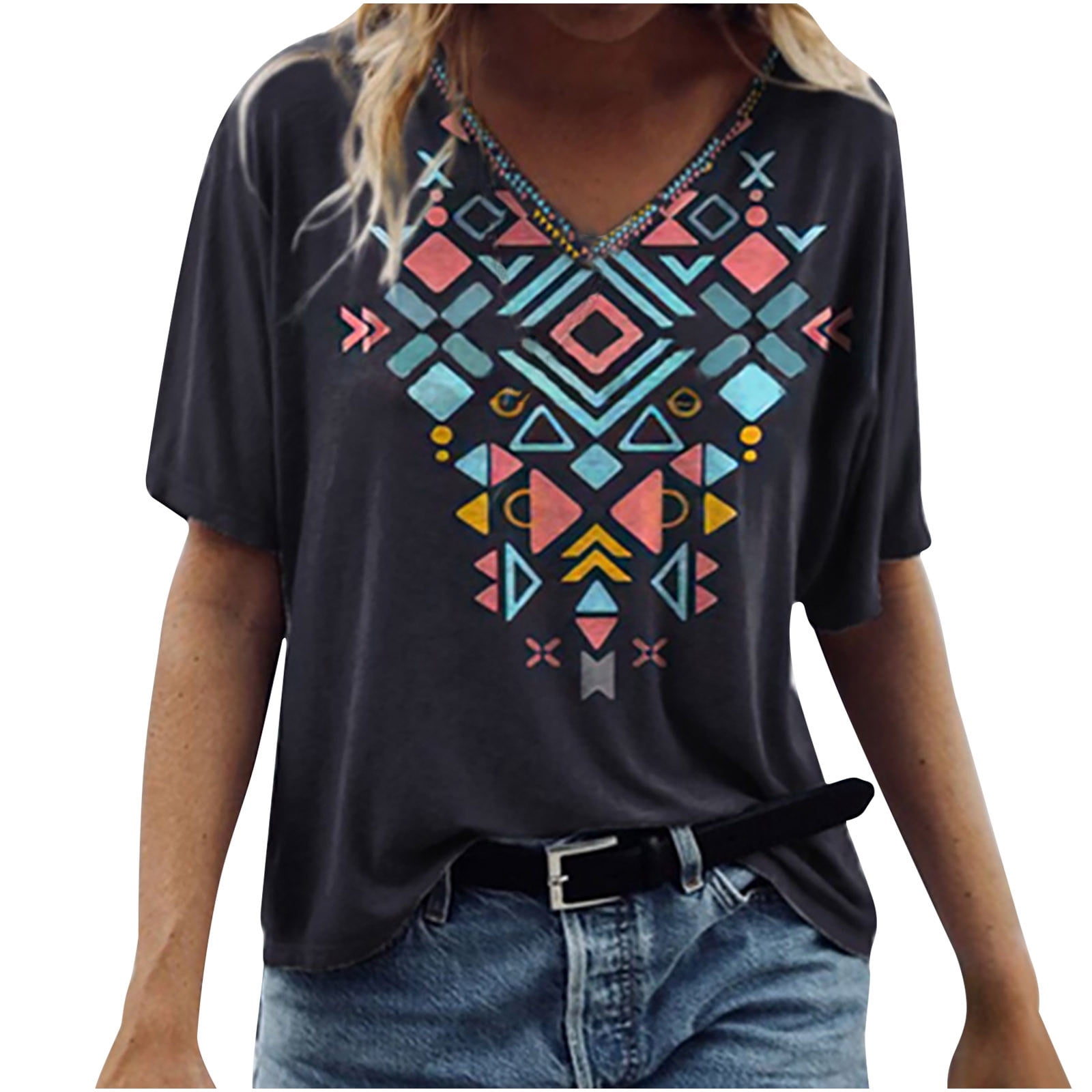 Babysbule Womens Tops, Women Casual Retro Western Short Sleeve V-neck ...