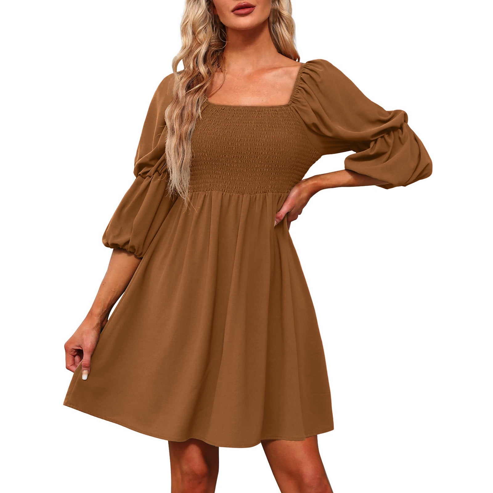 Babysbule Dresses For Women Casual Ladies Square Neck Puff 3/4 Sleeve ...