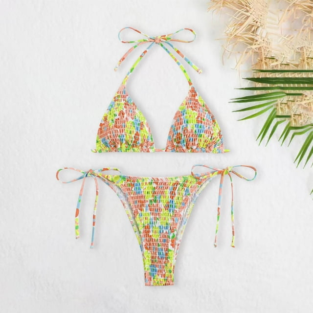 Babysbule Ladies Lace Up Halter Solid Push Up Strap High Cut Bikini ...