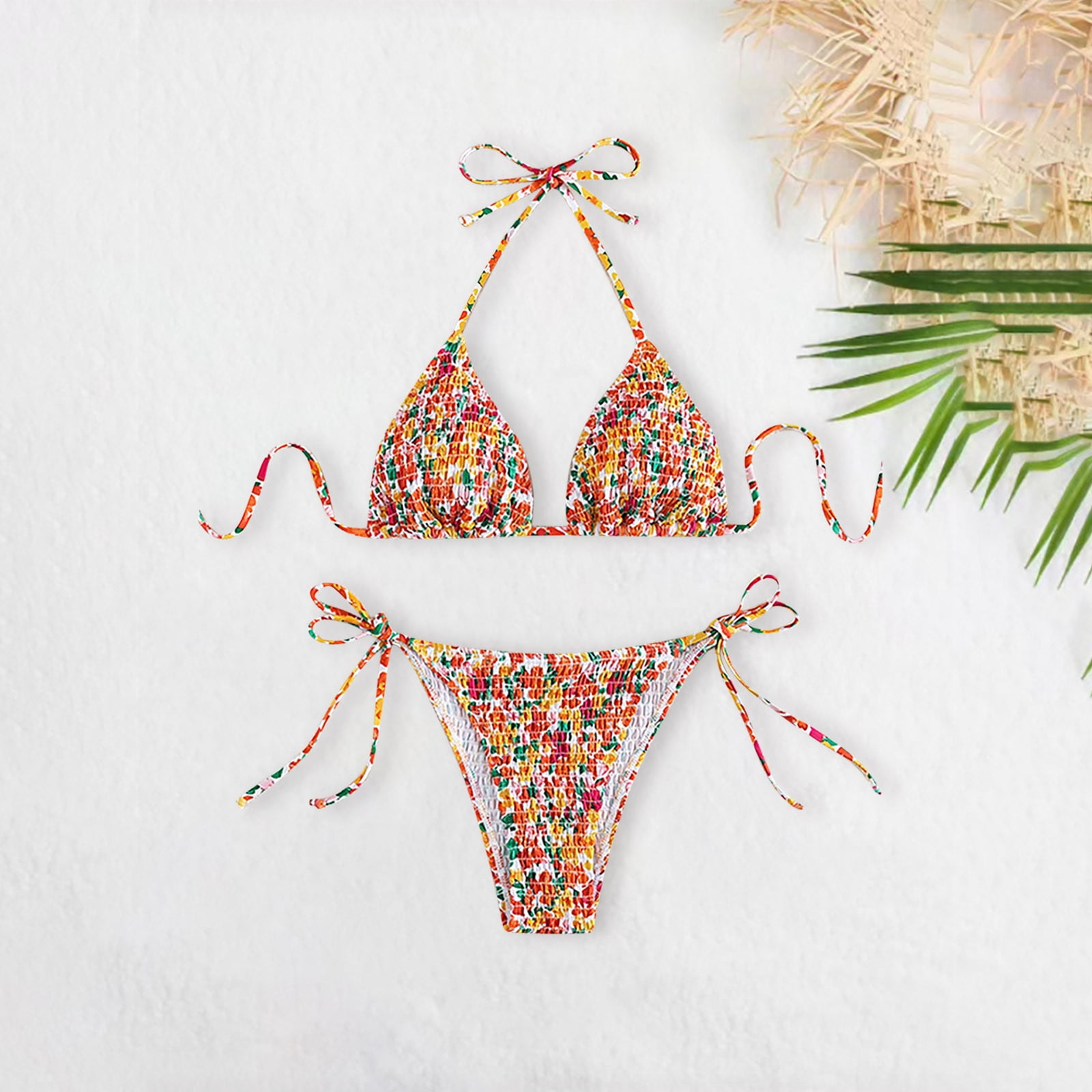 Babysbule Ladies Lace Up Halter Solid Push Up Strap High Cut Bikini ...