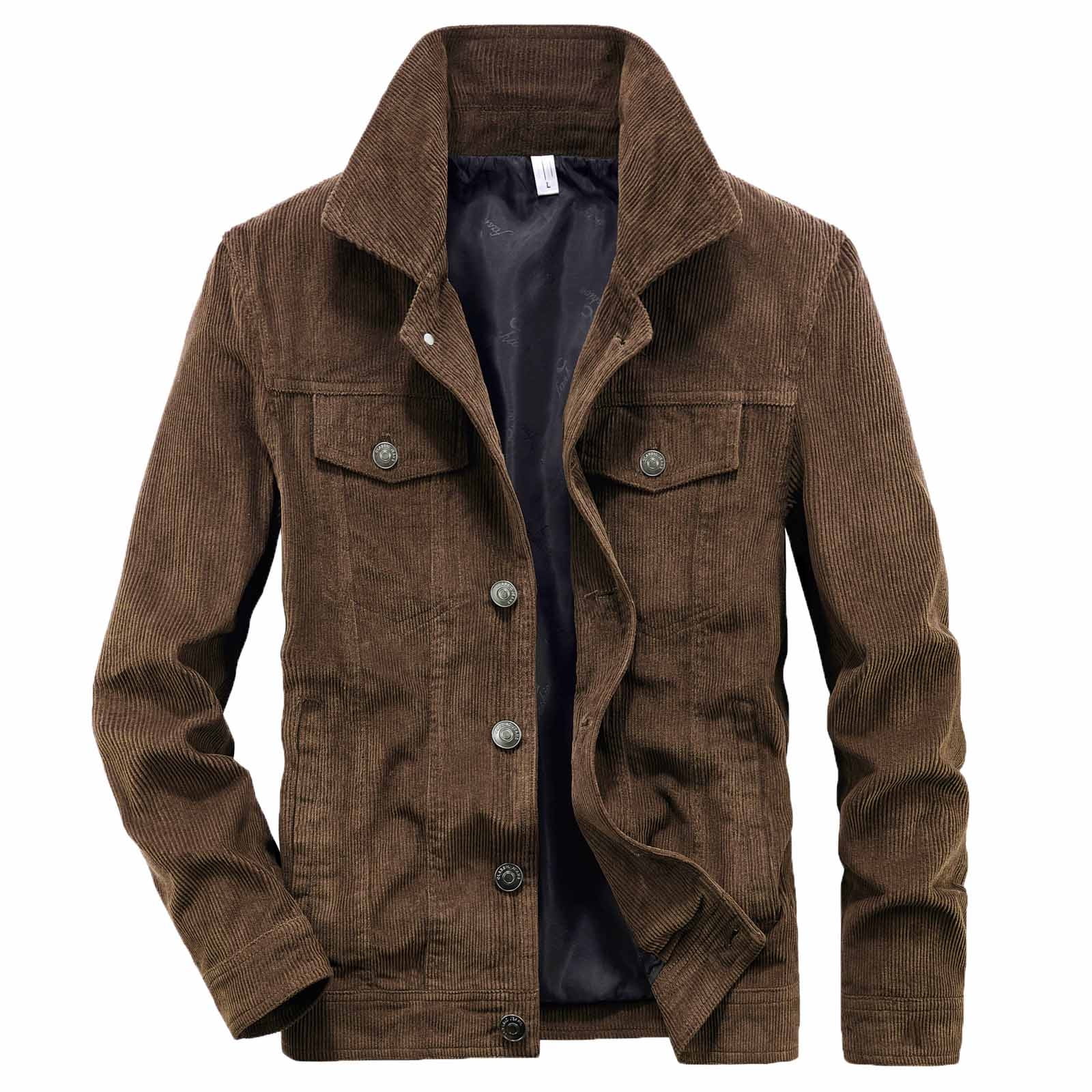 Babysbule Men's Winter Corduroy Jacket, Lamb Wool, Loose Lapel, Button ...
