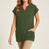 Babysbule Notch Neck Longline Tunic with Side Pockets Short Sleeve ...
