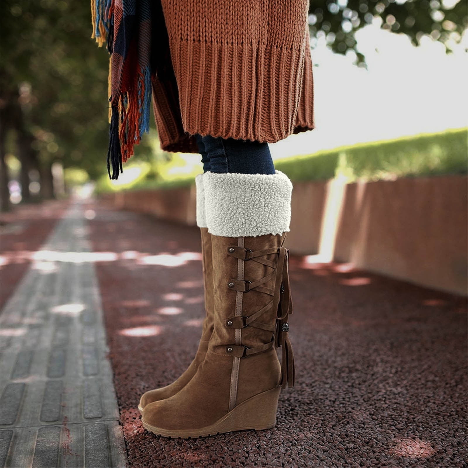 Babysbule Snow Boots for Women Women's Sanding With Tassels High ...