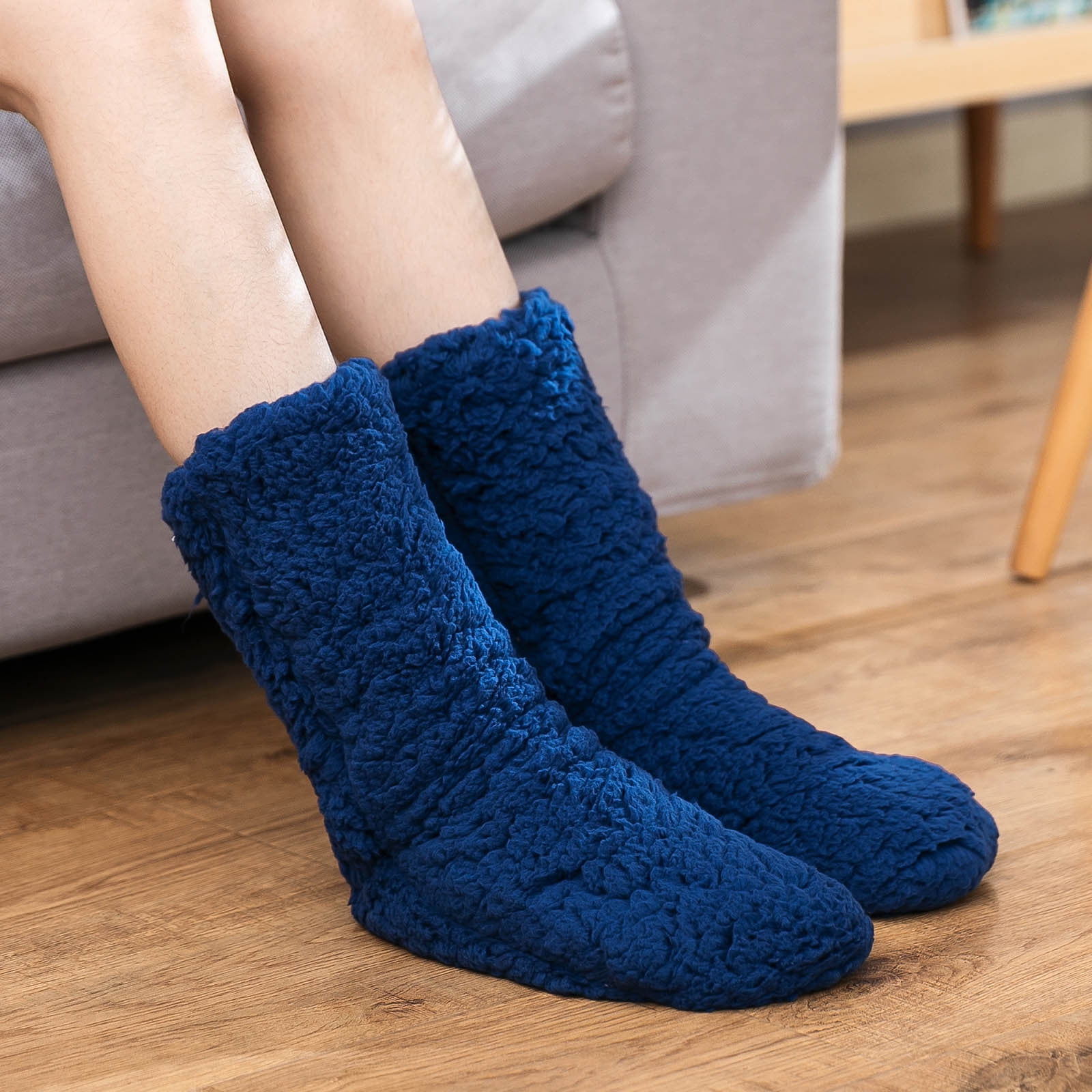 Babysbule Socks for Women Ladies Solid Color Long Slippers Thick Plush ...