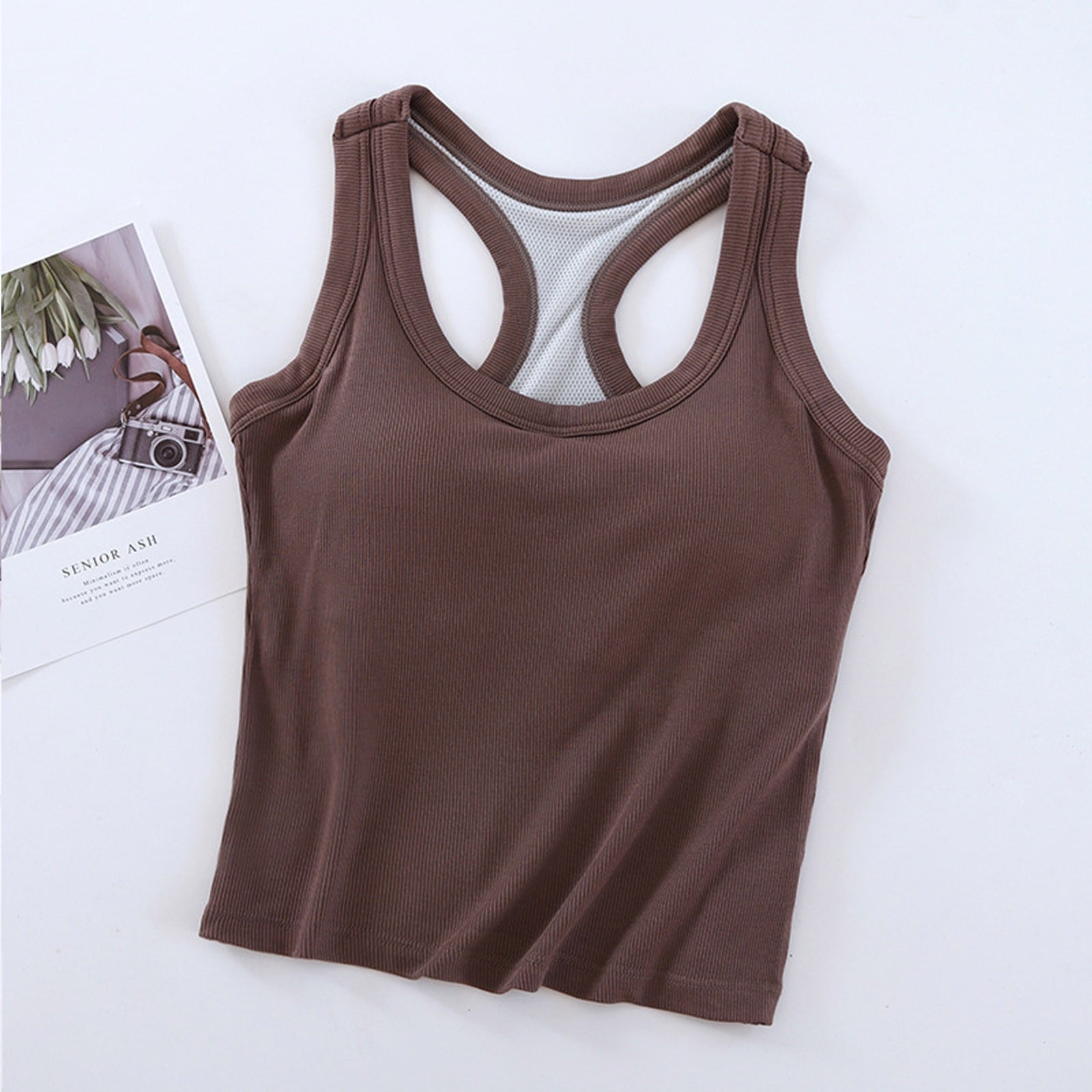 Babysbule Sport Tank Tops for Women Fashion Padded High Waisted Slim ...