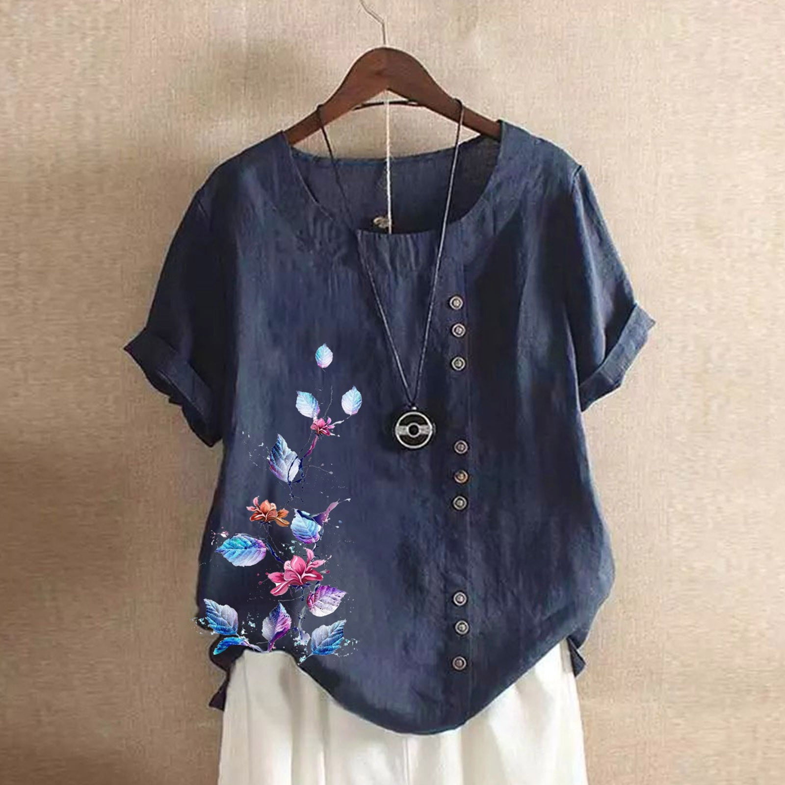 Babysbule Women's Tops Fashion Woman Rounk Neck Short Sleeve Blouse T ...