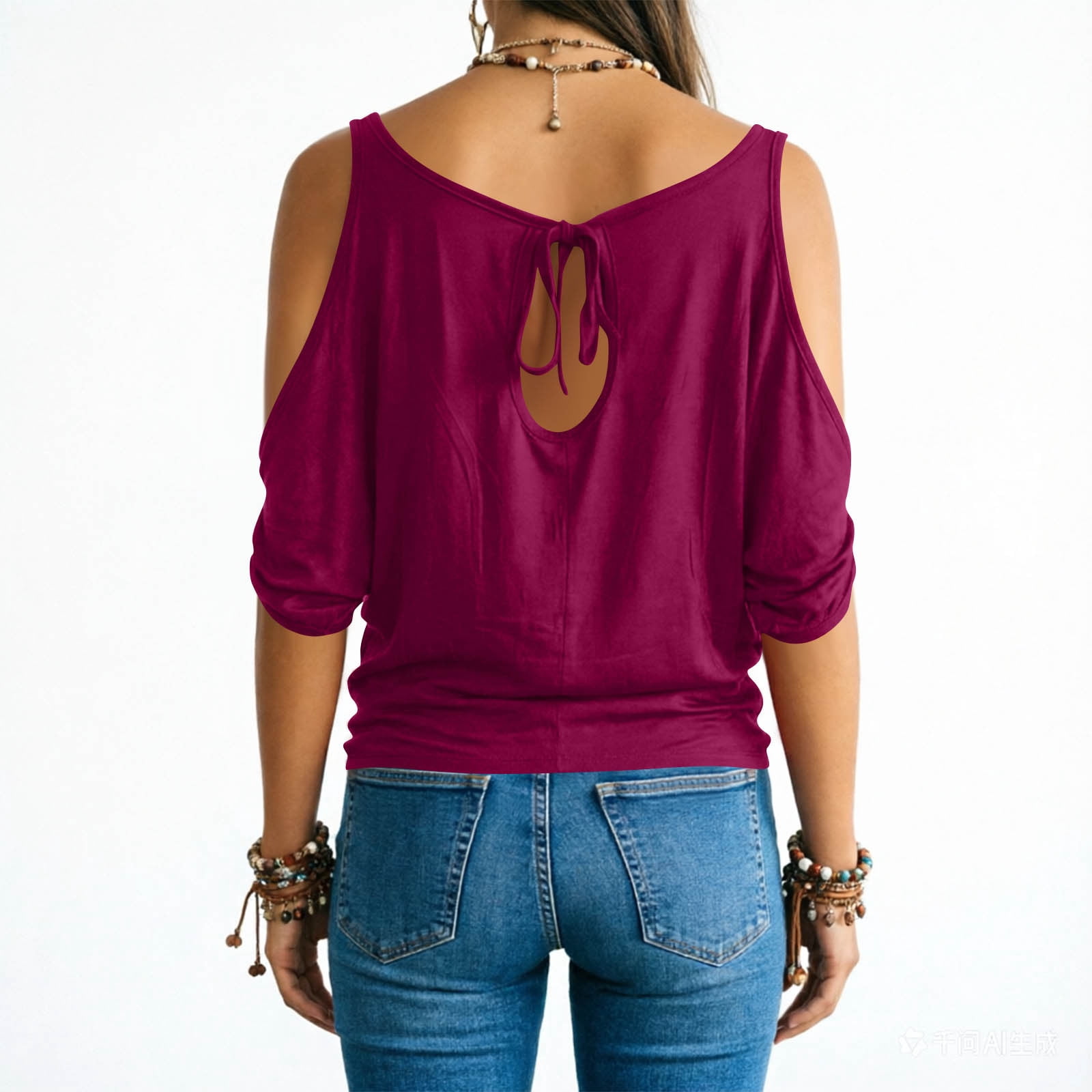Babysbule Women's Cold Shoulder Batwing Sleeve Crew Neck T-Shirt ...