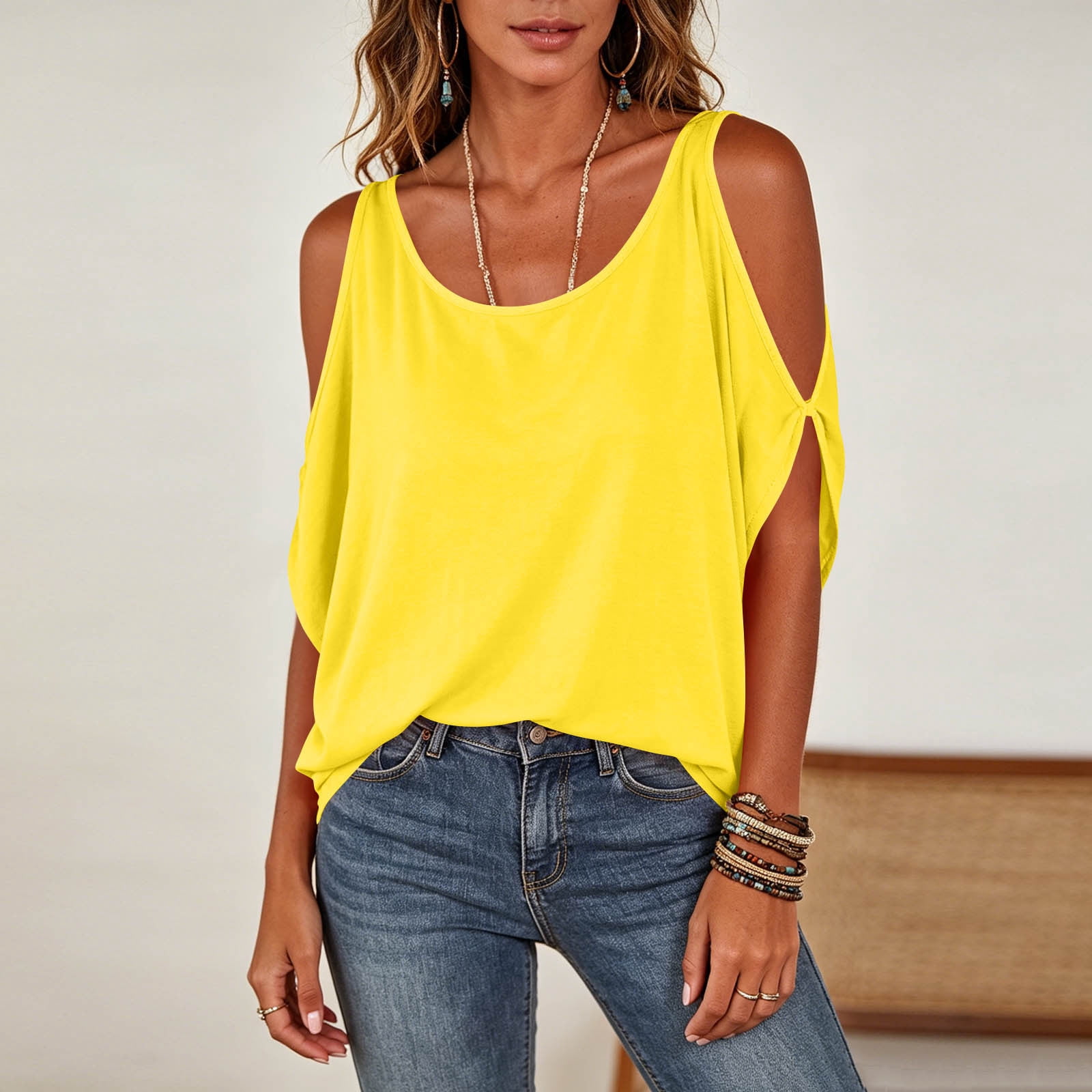 Babysbule Women's Cold Shoulder Batwing Sleeve Crew Neck T-Shirt ...