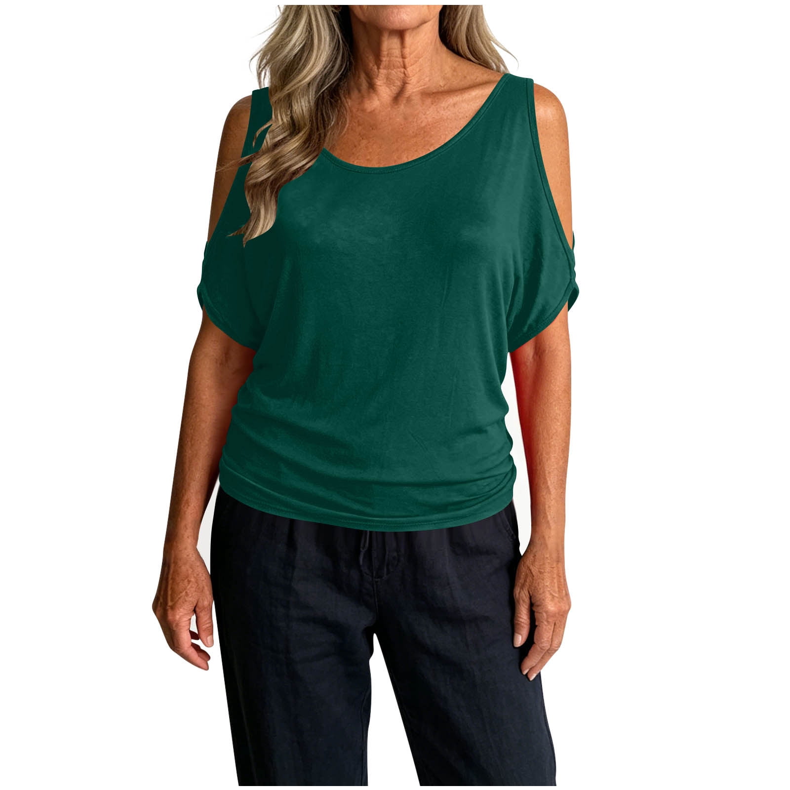 Babysbule Women's Cold Shoulder Batwing Sleeve Crew Neck T-Shirt ...
