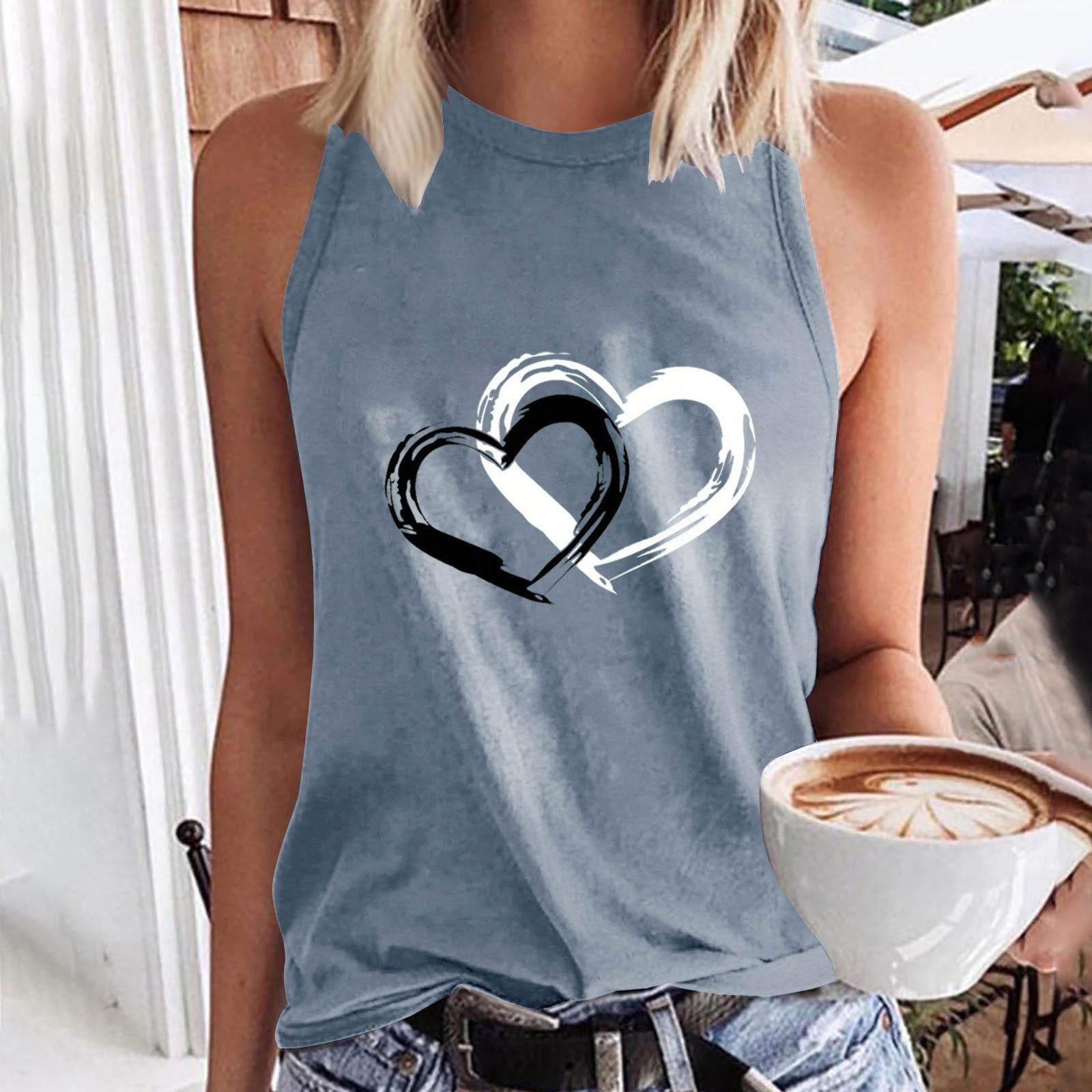 Babysbule Women's Heart Printed Tank Tops Women's Sleeveless Summer ...