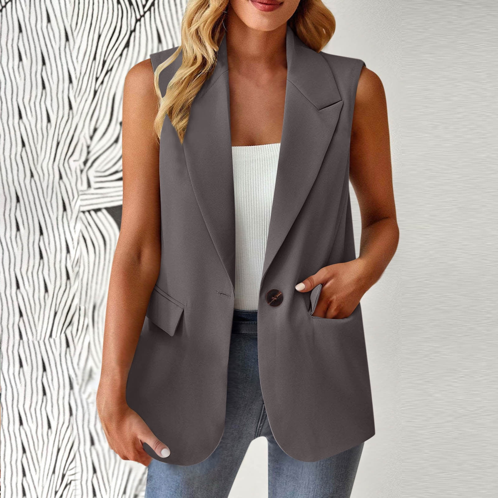 Babysbule Women's Solid Color Sleeveless Vest Blazer Jacket with Pocket ...