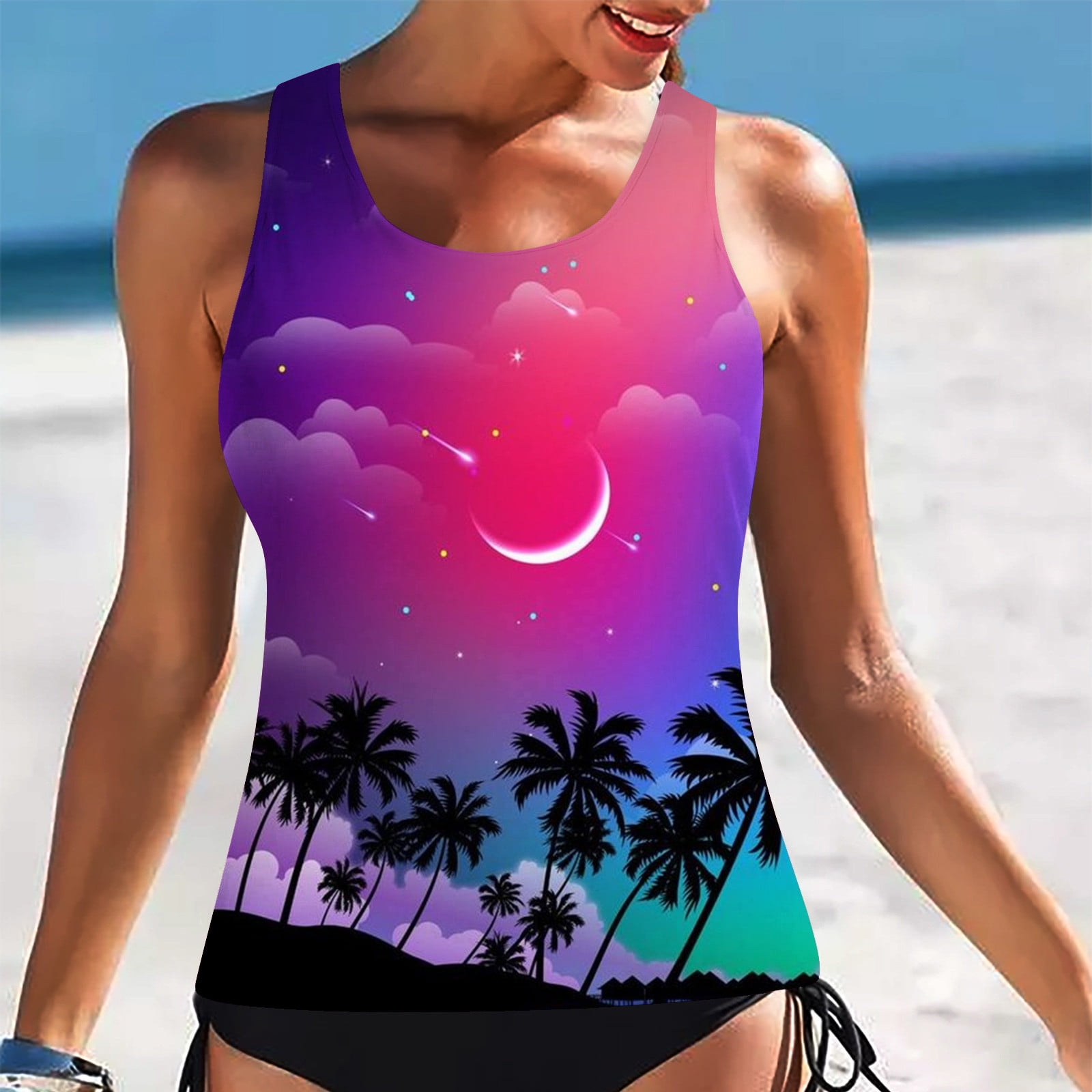 Babysbule Women's Tankini Sets Classic Print High Neck Tops Bathing ...