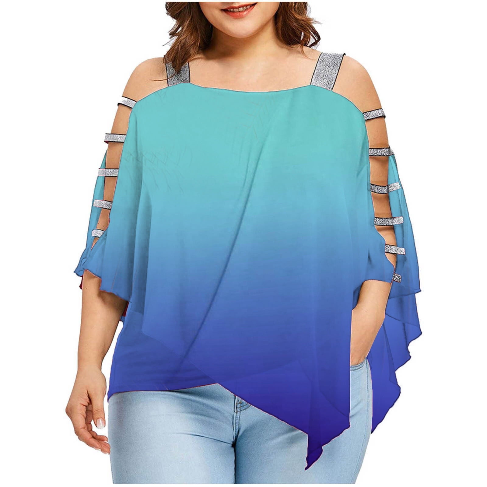 Babysbule Women's Tops Women Fashion Plus Size Ladder Cut Overlay ...