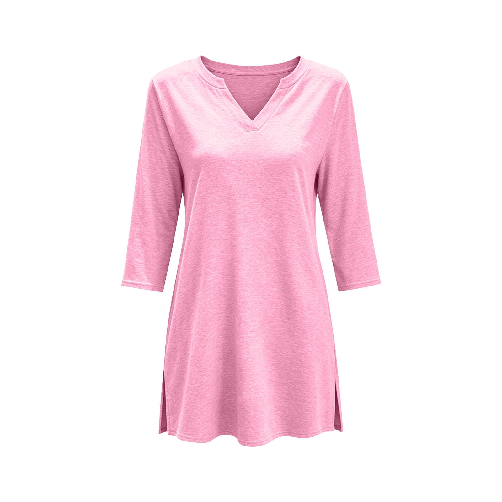 Babysbule Women's V-Neck 3/4 Sleeve Tunic Top Side Split Hem Stretchy ...