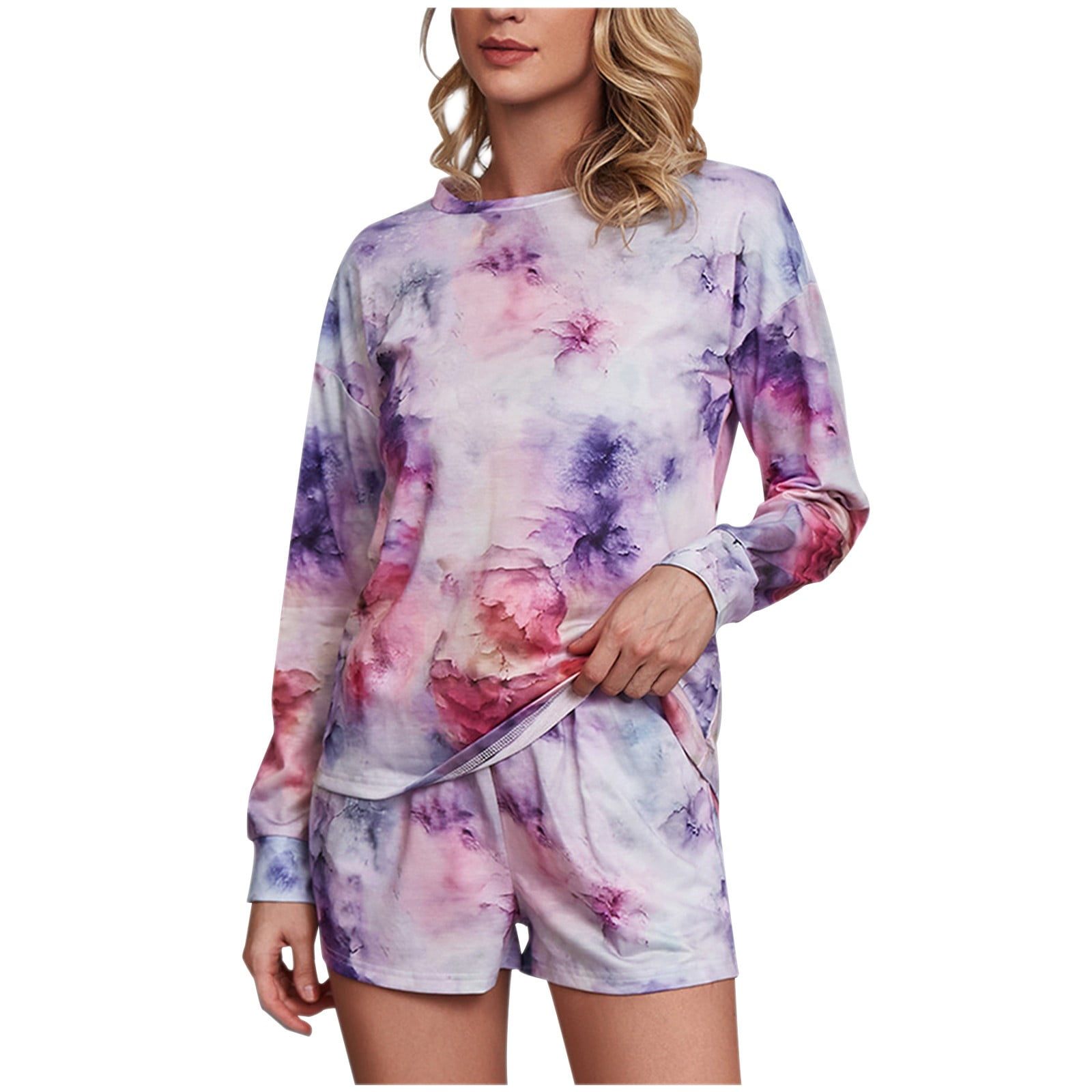 Babysbule Womens Fall Plus Top Sets Outfit Women Fashion Printed Round ...