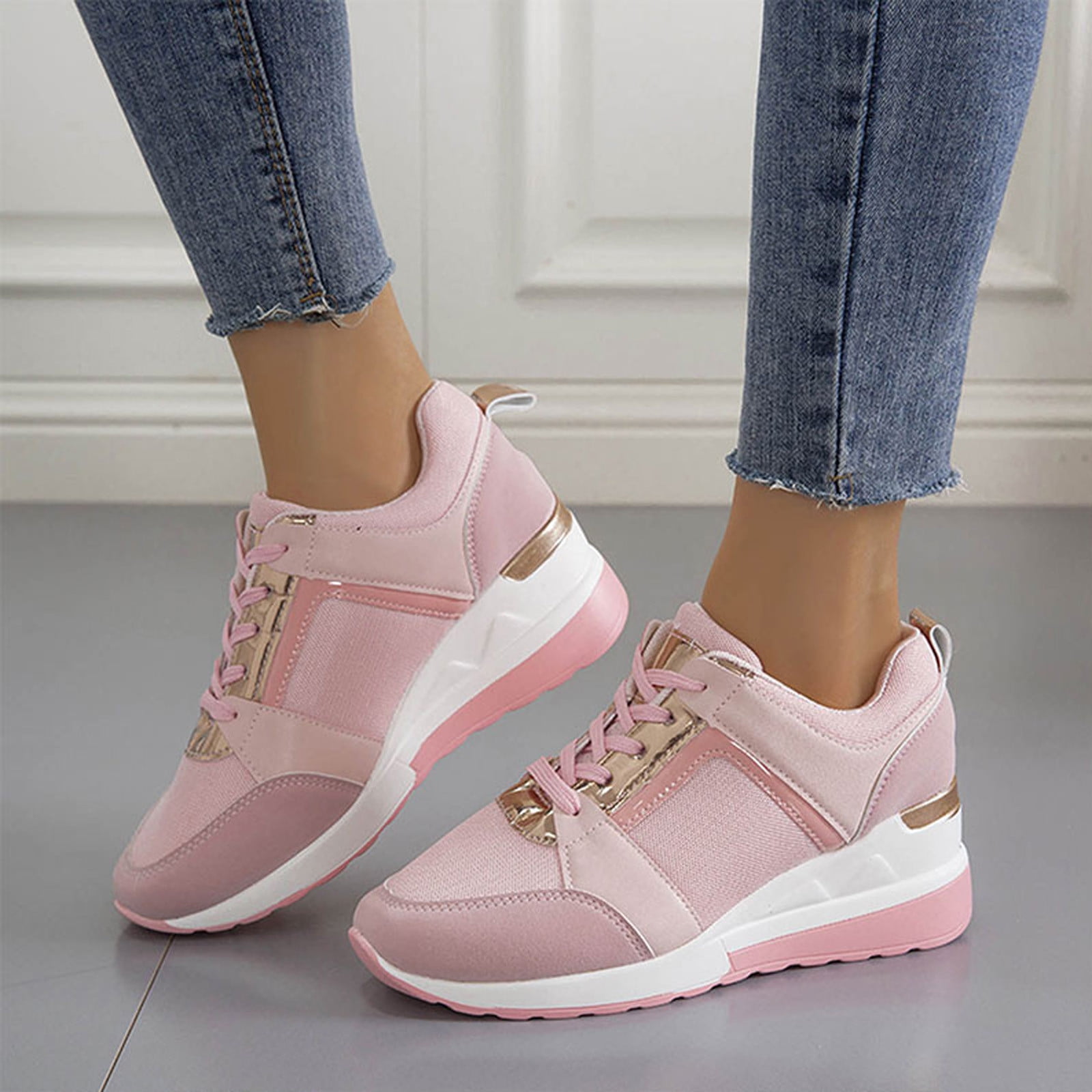 Babysbule Womens Shoes Clearance, Lace-up Casual Platform Wedge Heel ...