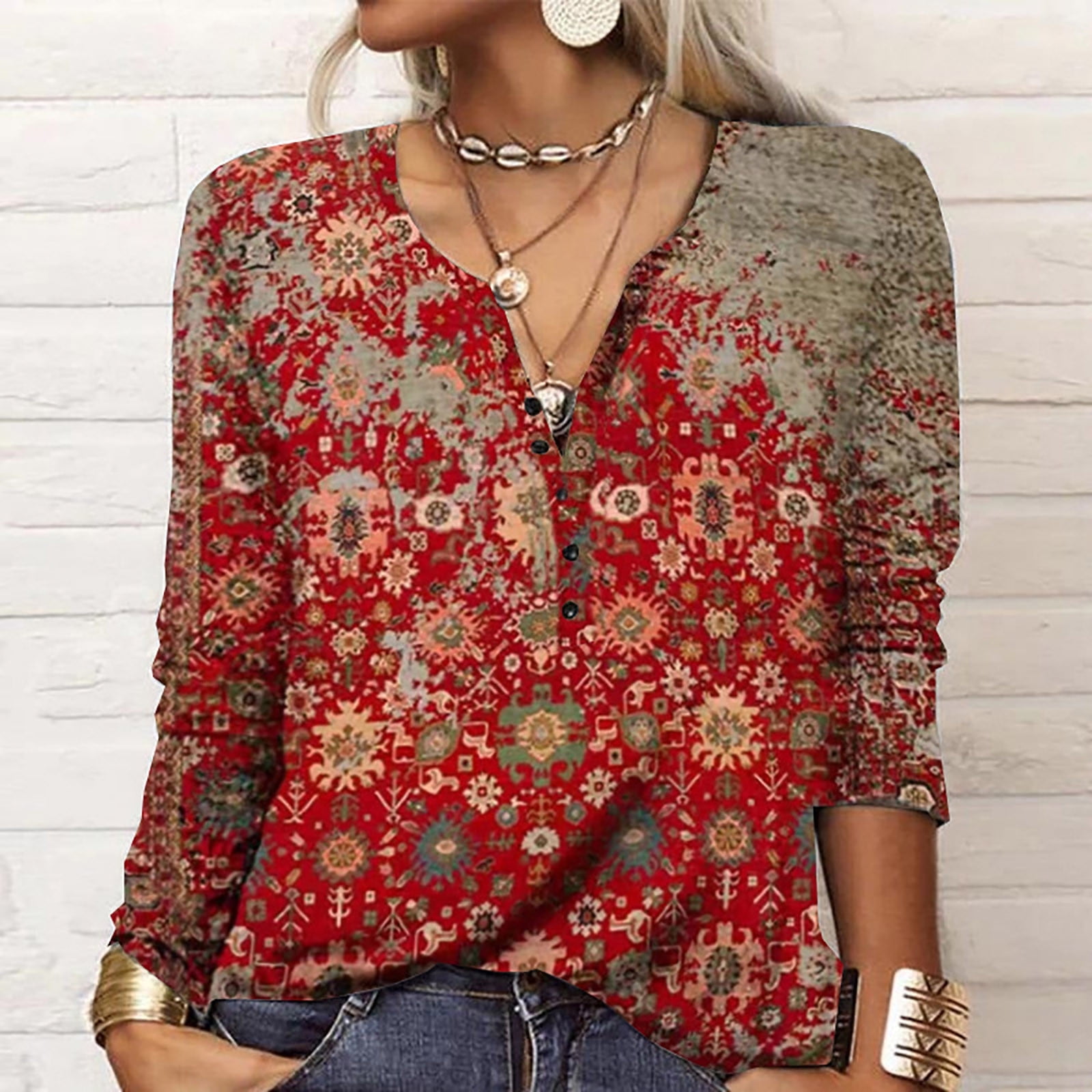 Babysbule Womens Tops Long Sleeve Women Casual Printing Long Sleeve ...