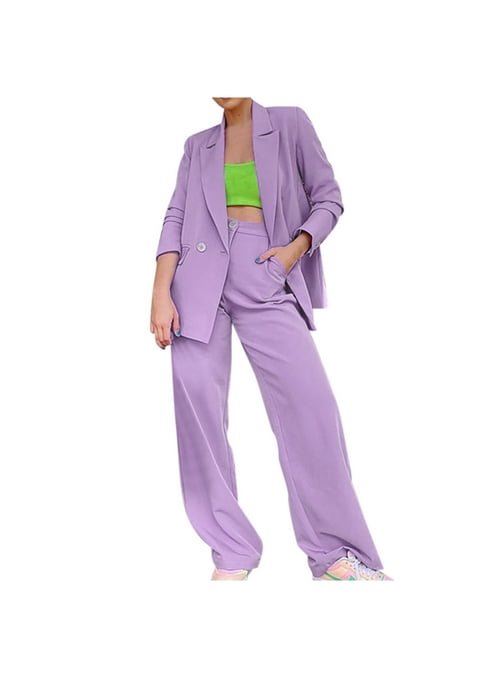 ZANZEA Women Business Set Long Sleeve Blouse and High Waist Wide Leg ...