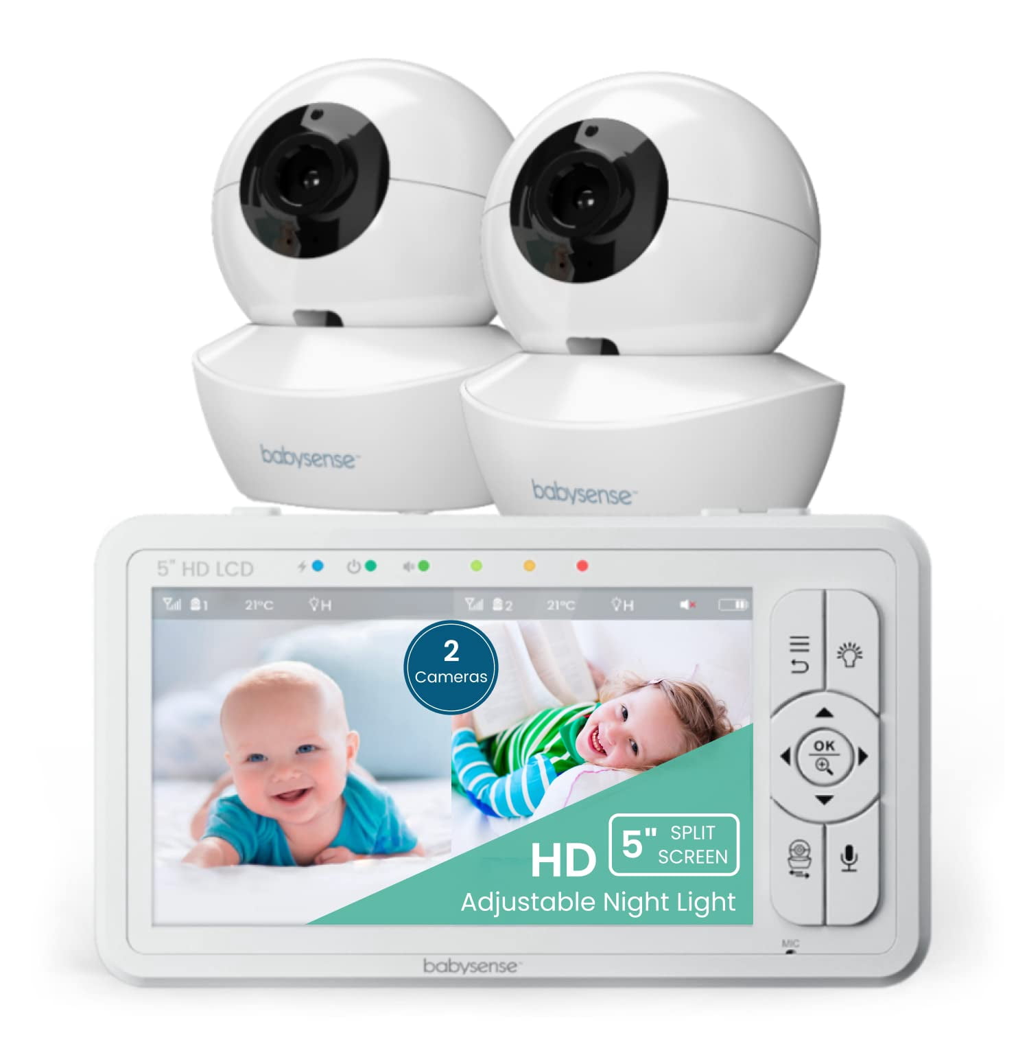 Babysense 5" HD Split-Screen Baby Monitor, Video Baby Monitor with 2 ...