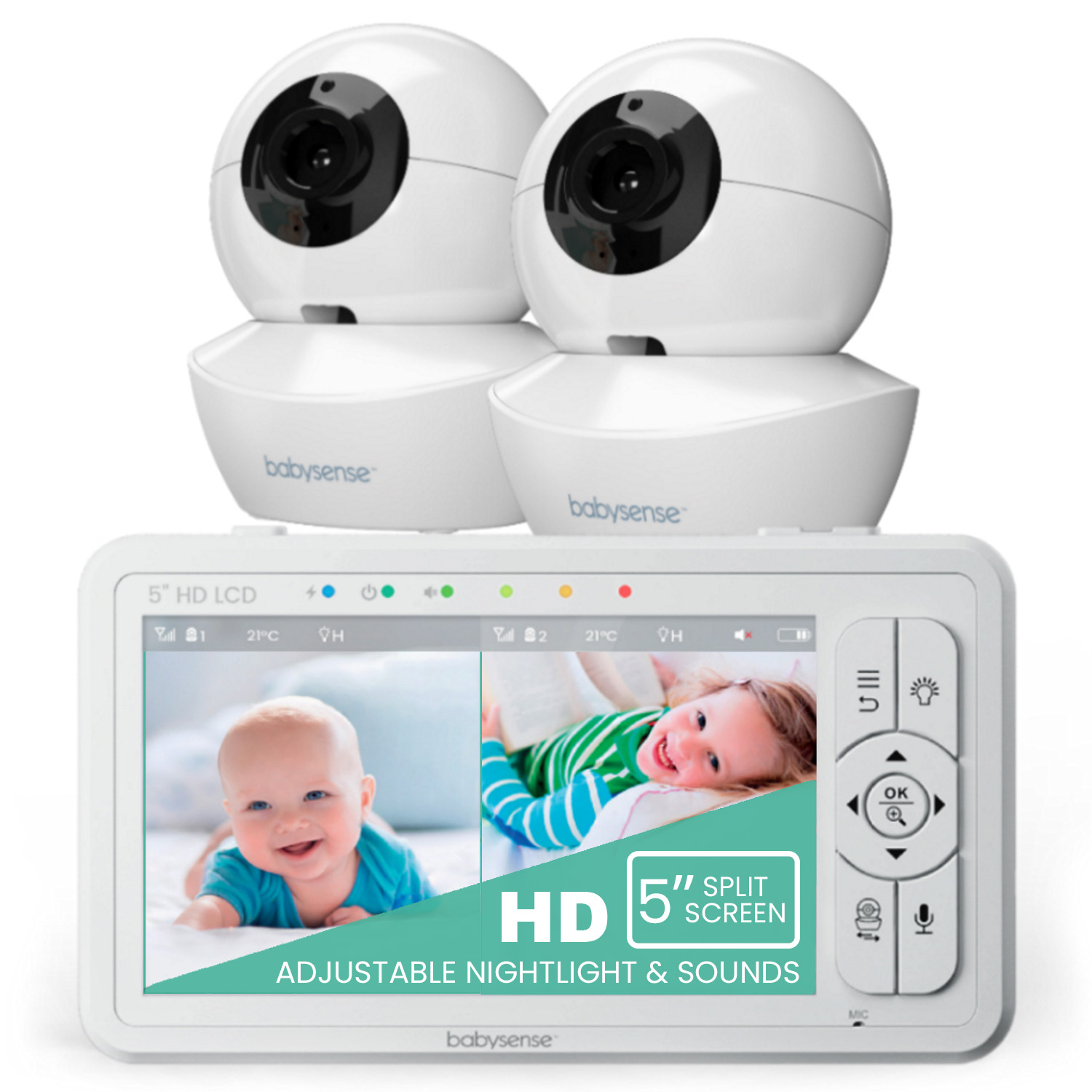 Babysense Split Screen Video Baby Monitor, 4.3" Display with 2 PTZ ...