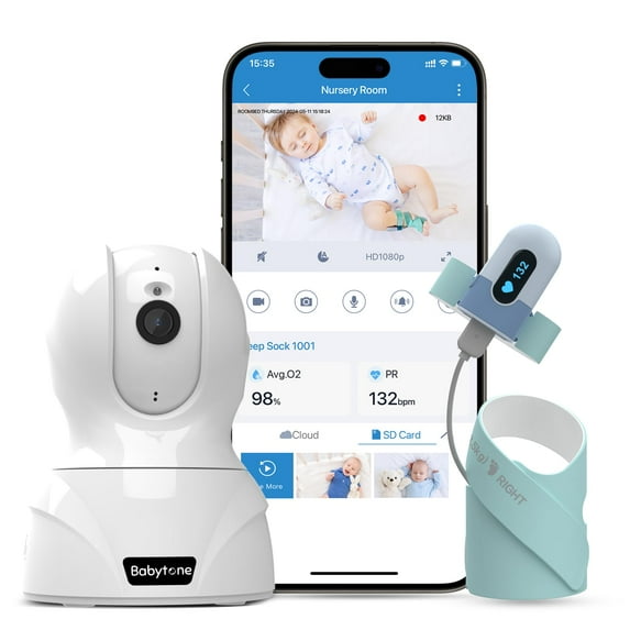 Babytone Baby Monitor - Smart Sleep Sock & 2.5K HD Camera, Track Heart ...