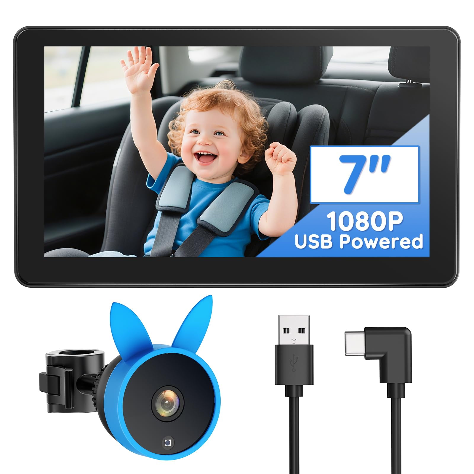 Babyvue BV4 7in Baby Car Monitor, IPS 1080P Large Screen Display with ...