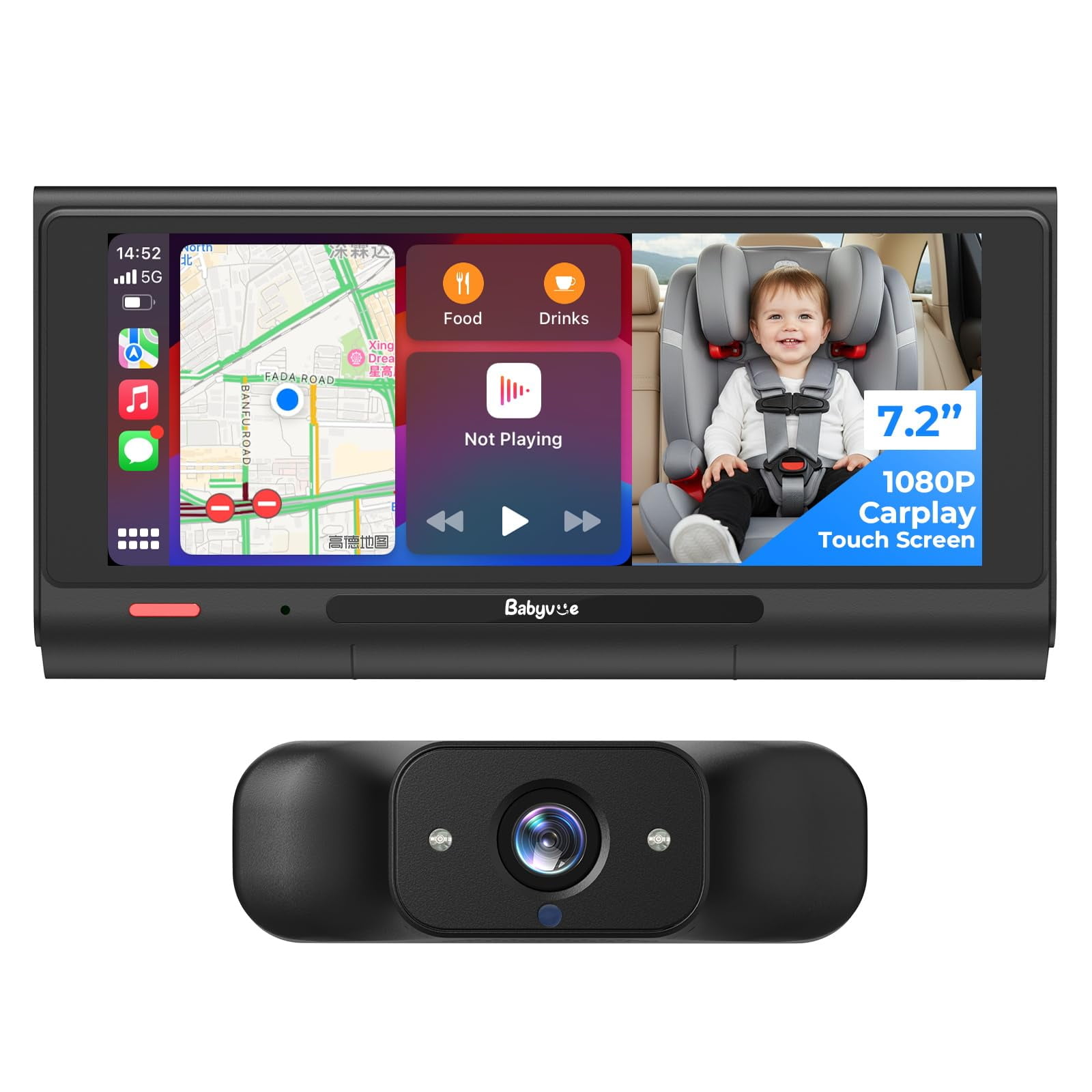 Babyvue BV7 7.2" Baby Car Camera with Carplay Split Screen and ...