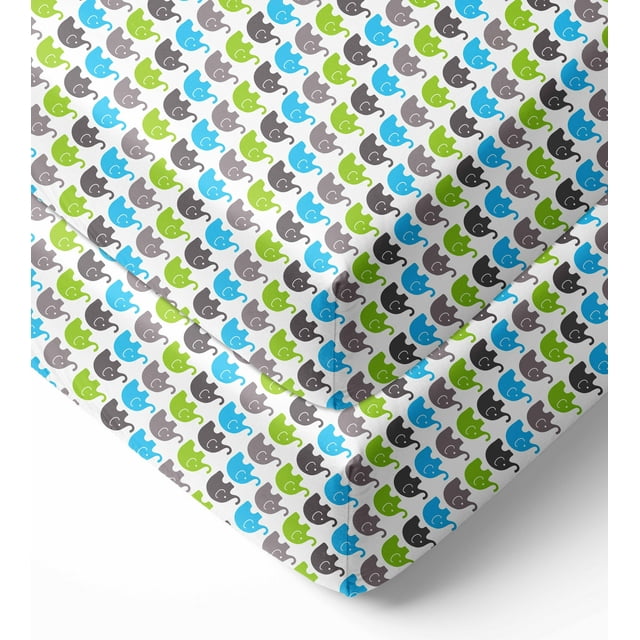 Bacati Aqua, Lime & Grey Mini Elephants Crib Fitted Sheets 2 ct Package ...