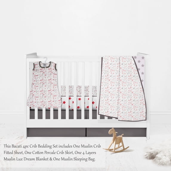 Bacati - Baseball 4-Piece Muslin Crib Bedding Set with Sleep Sack - Red ...