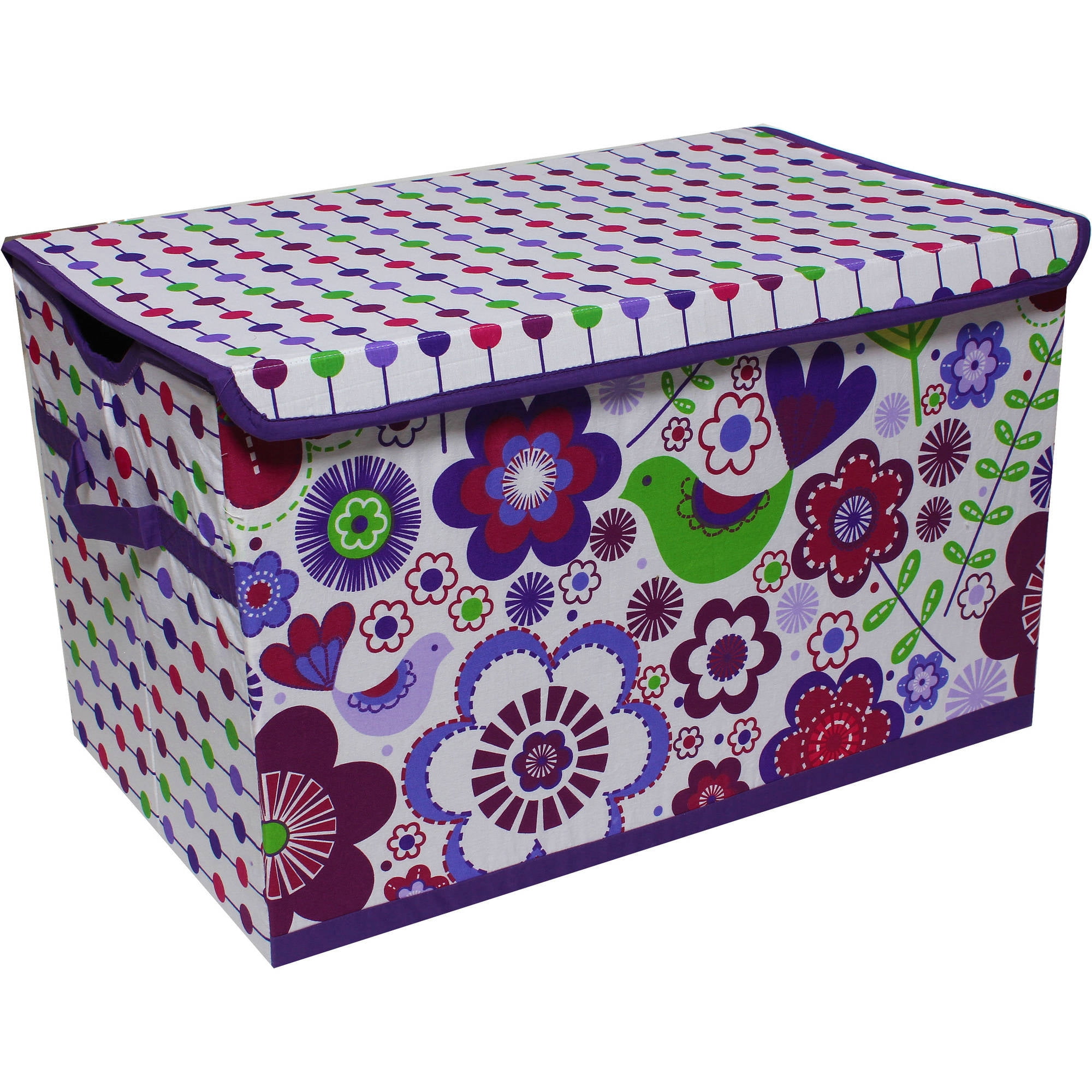 Bacati - Botanical Purple Cotton Percale Fabric covered Storage, Toy ...
