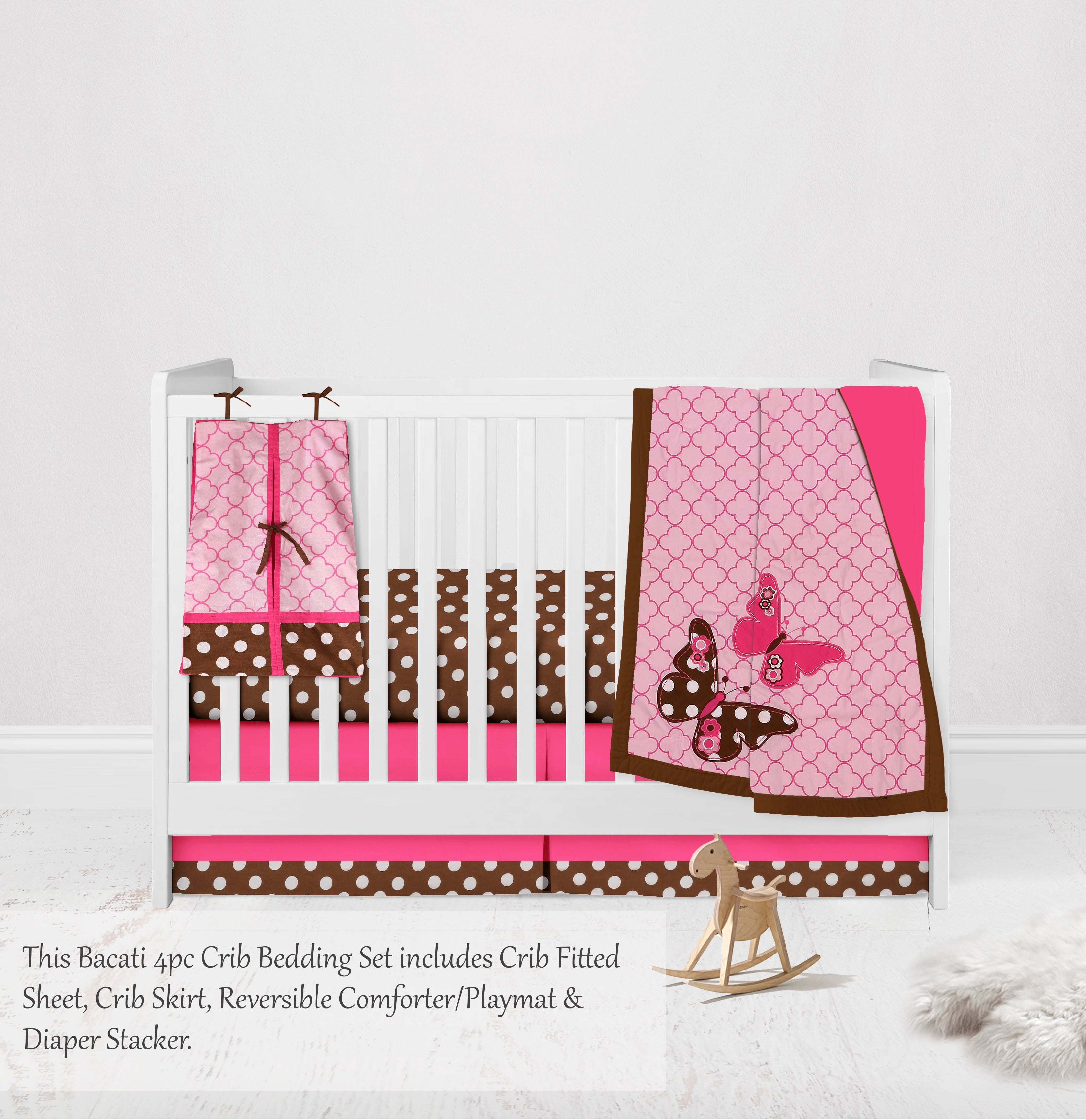Bacati - Butterflies 4-Piece Crib Bedding Set with Diaper Stacker ...
