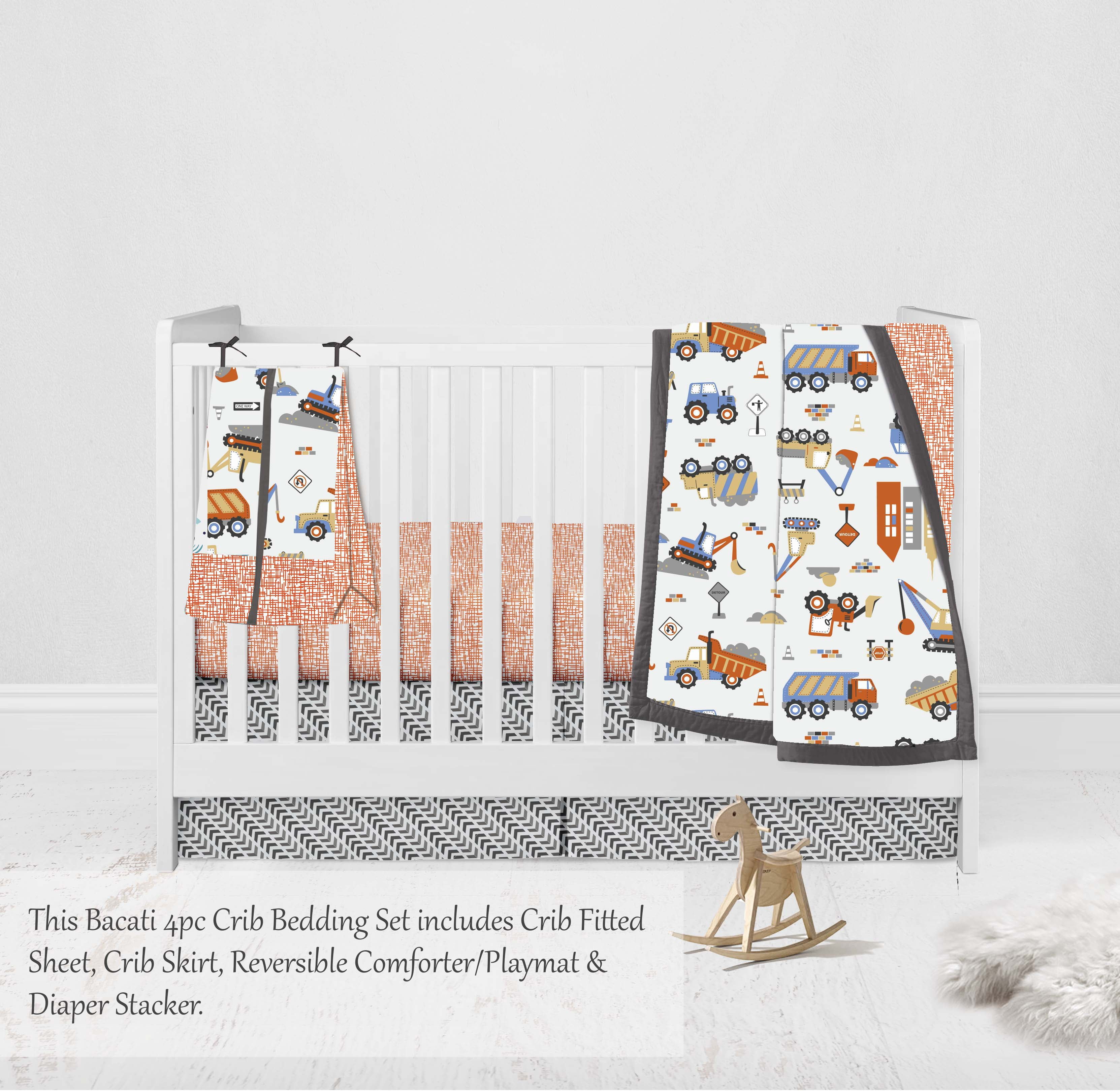Bacati - Construction 4-Piece Crib Bedding Set with Diaper Stacker ...