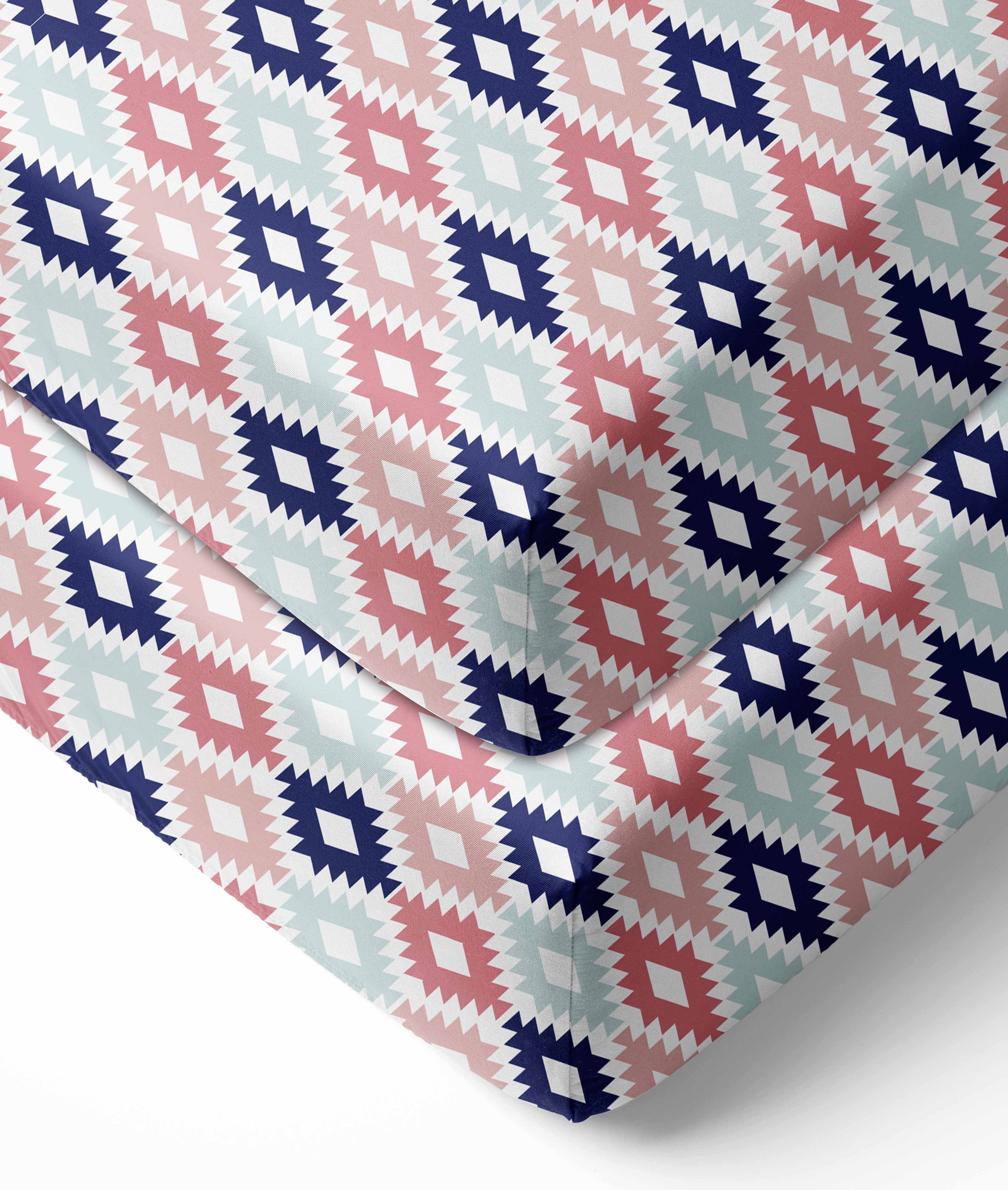 Bacati Coral, Mint & Navy Emma Aztec Kilim Crib Fitted Sheets 2 ct ...