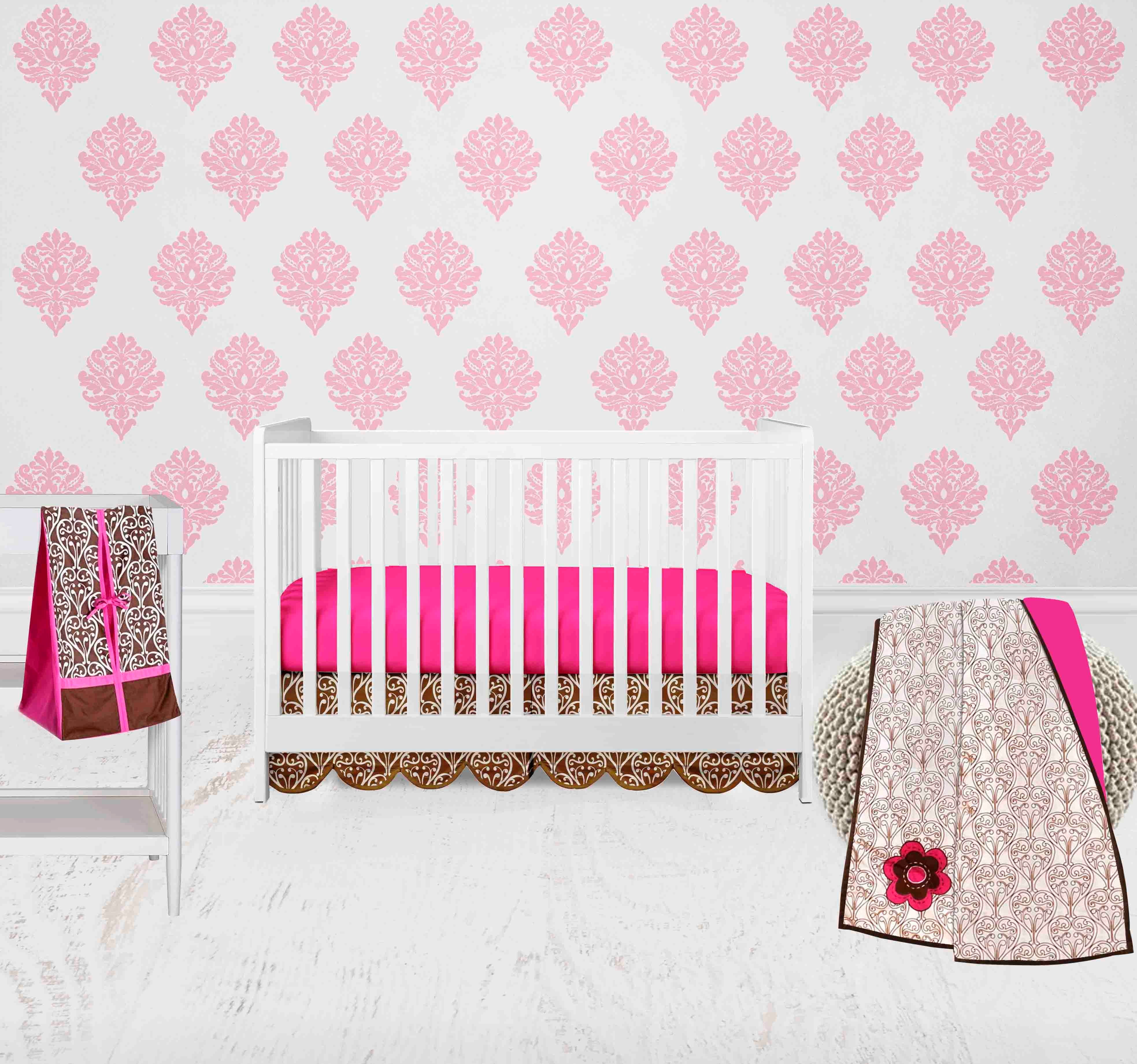 Bacati - Damask Floral 4-Piece Crib Bedding Set with Diaper Stacker ...